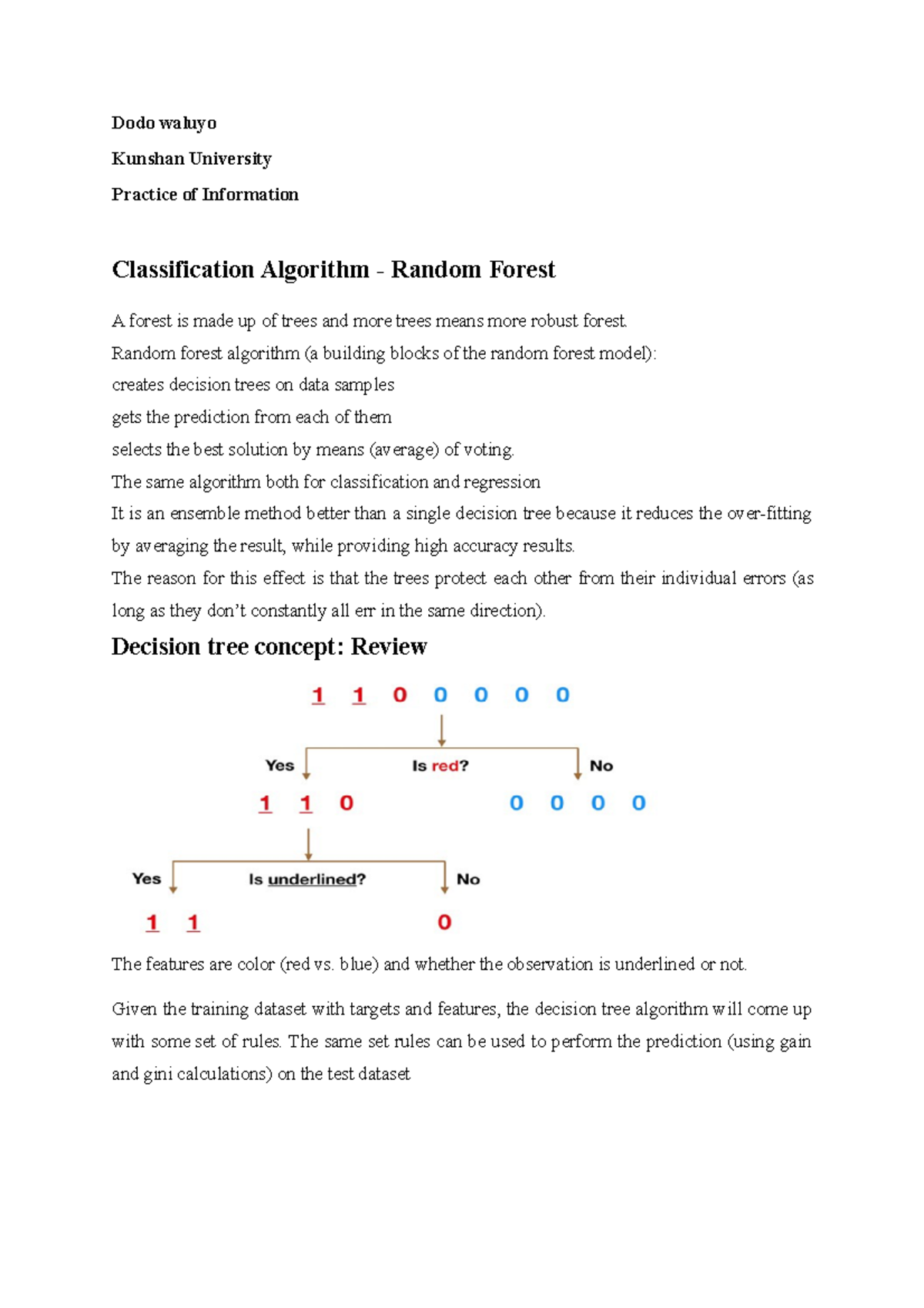 Dodo waluyo assignment POI Alogarithms random forest resume 1 - Dodo waluyo Kunshan University ...