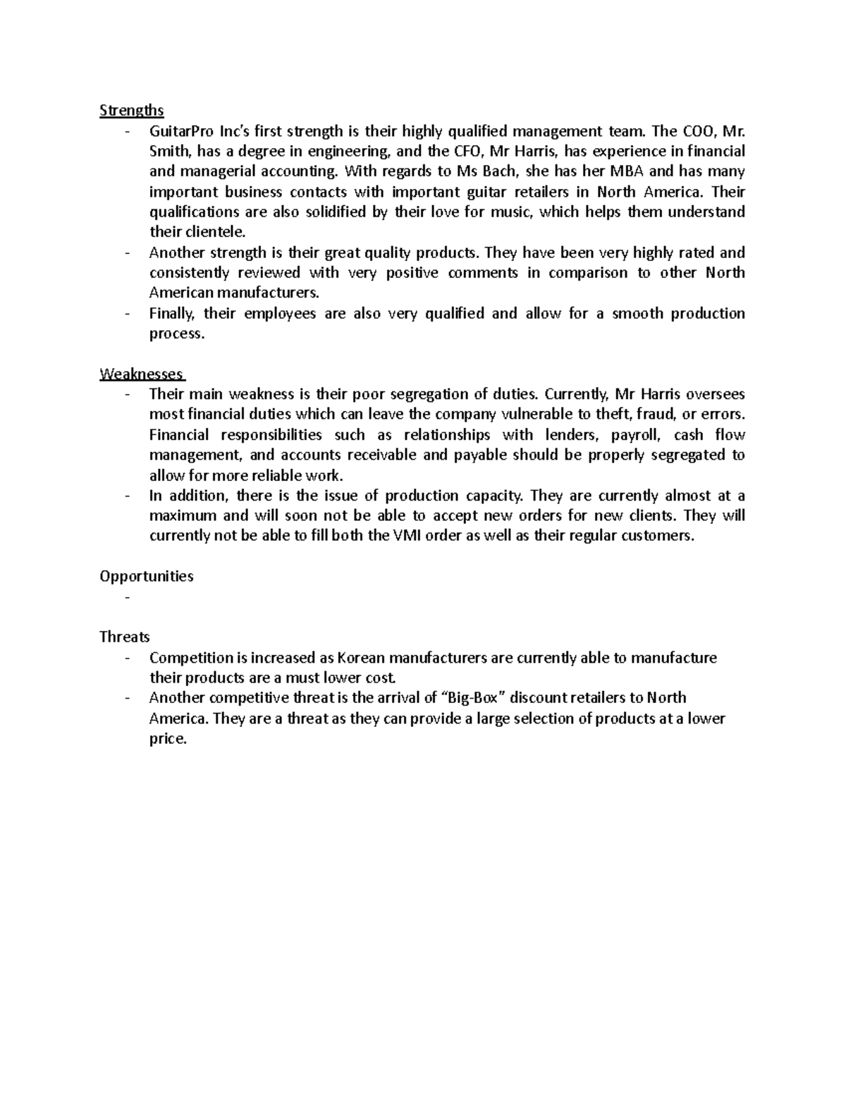 SWOT - notes on swot analysis - Strengths - GuitarPro Inc’s first ...