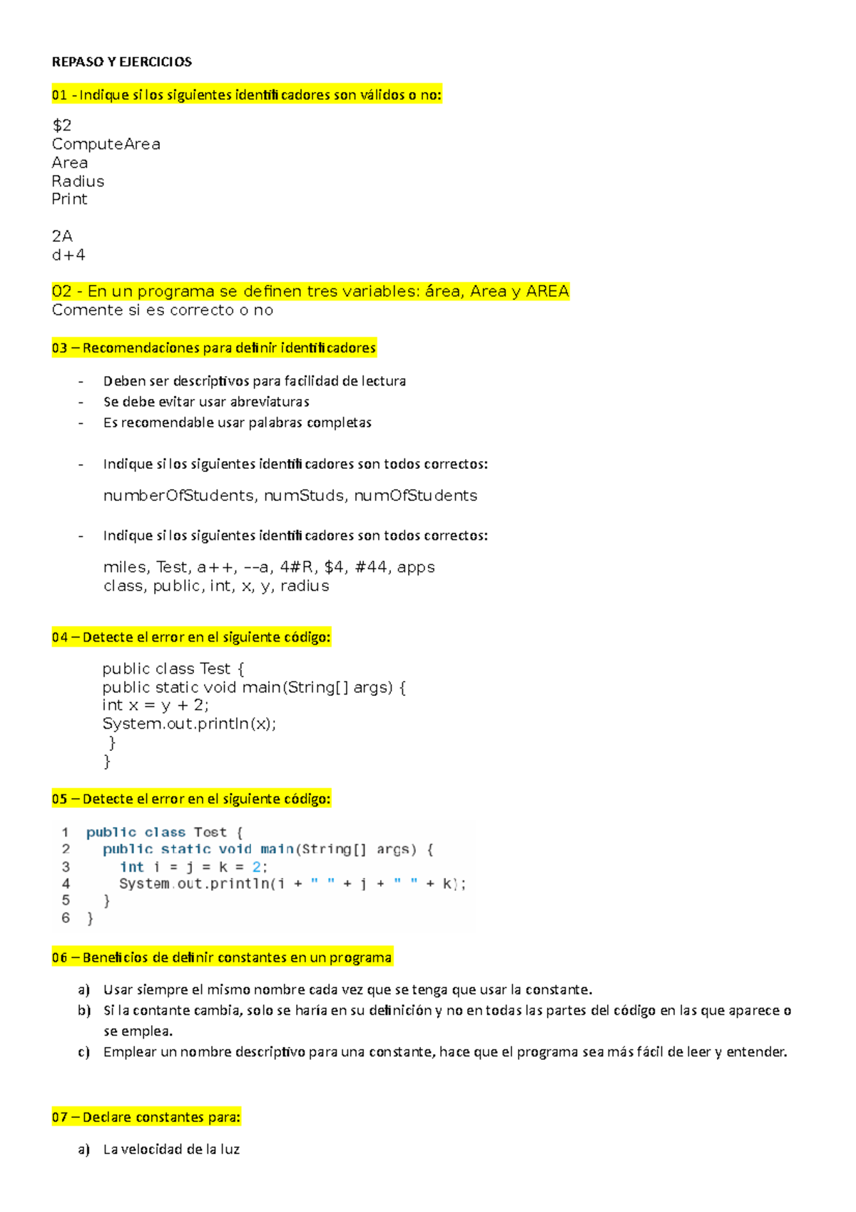TEMA 04 - Seminario de ejercicios - Programas básicos en Java ...