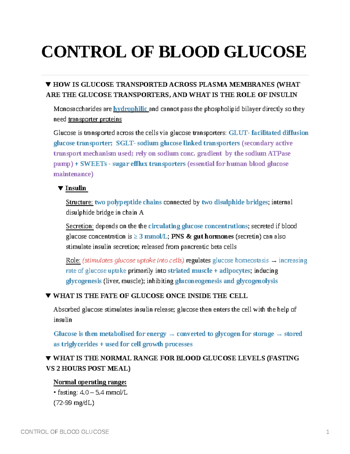 Blood Glucose - CONTROL OF BLOOD GLUCOSE HOW IS GLUCOSE TRANSPORTED ...