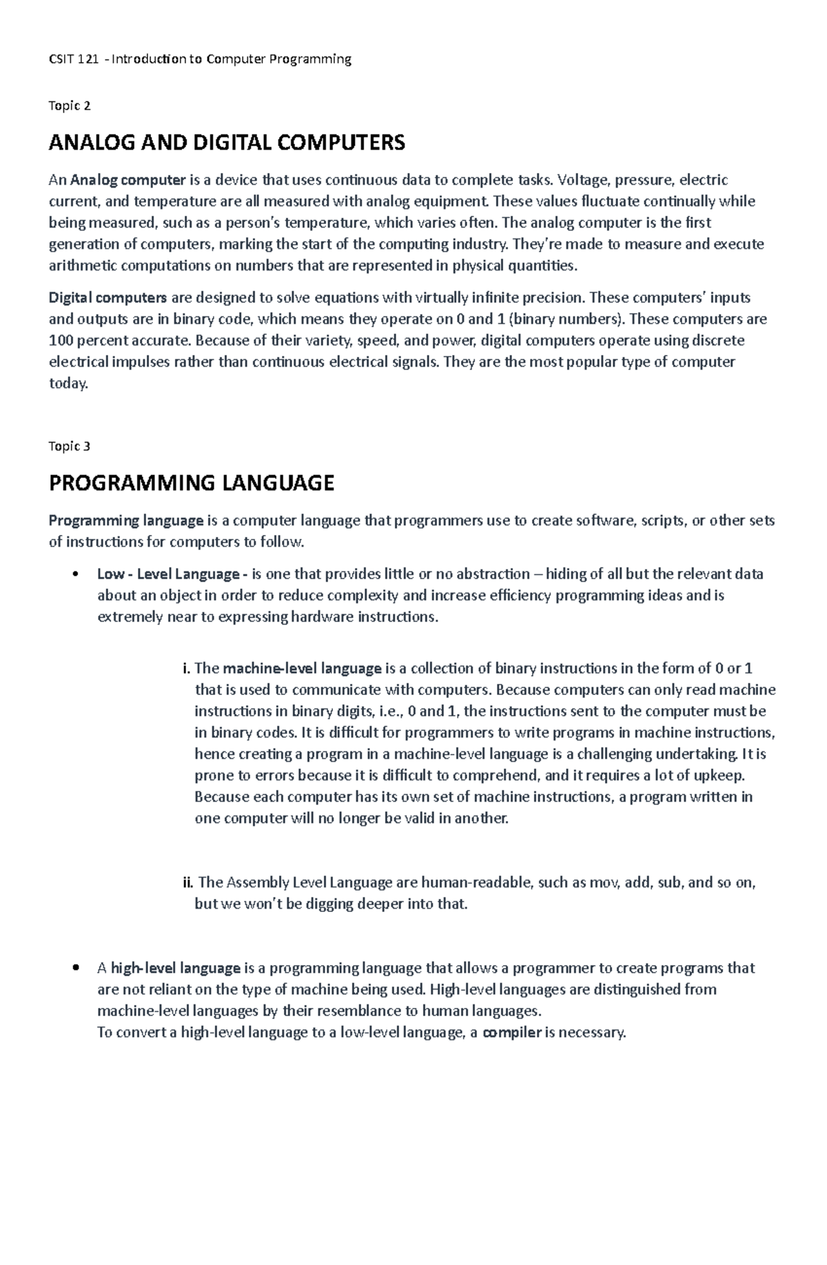 Analog - definitions - Topic 2 ANALOG AND DIGITAL COMPUTERS An Analog ...