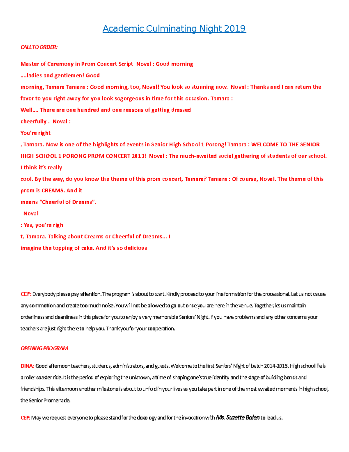 Academic Culminating Night 2019 - .. and gentlemen! Good morning ...