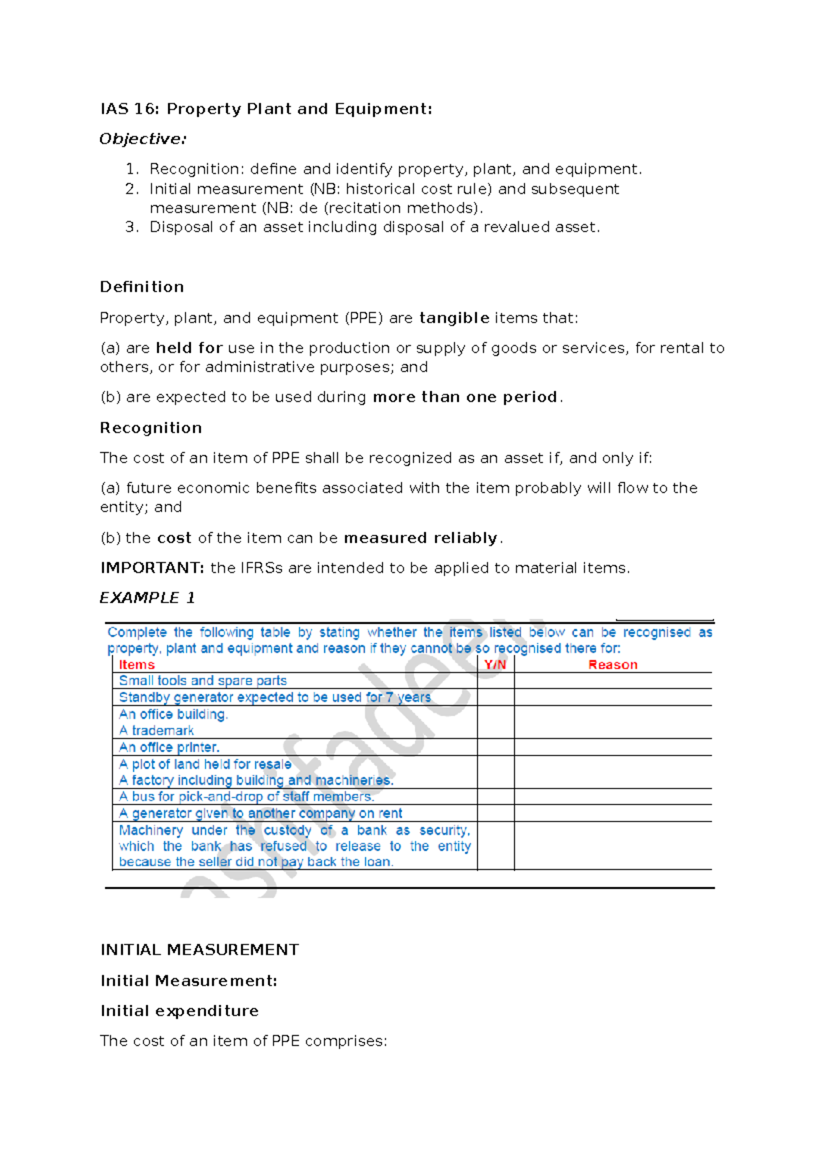 IAS 16 lesson notes - IAS 16: Property Plant and Equipment: Objective ...