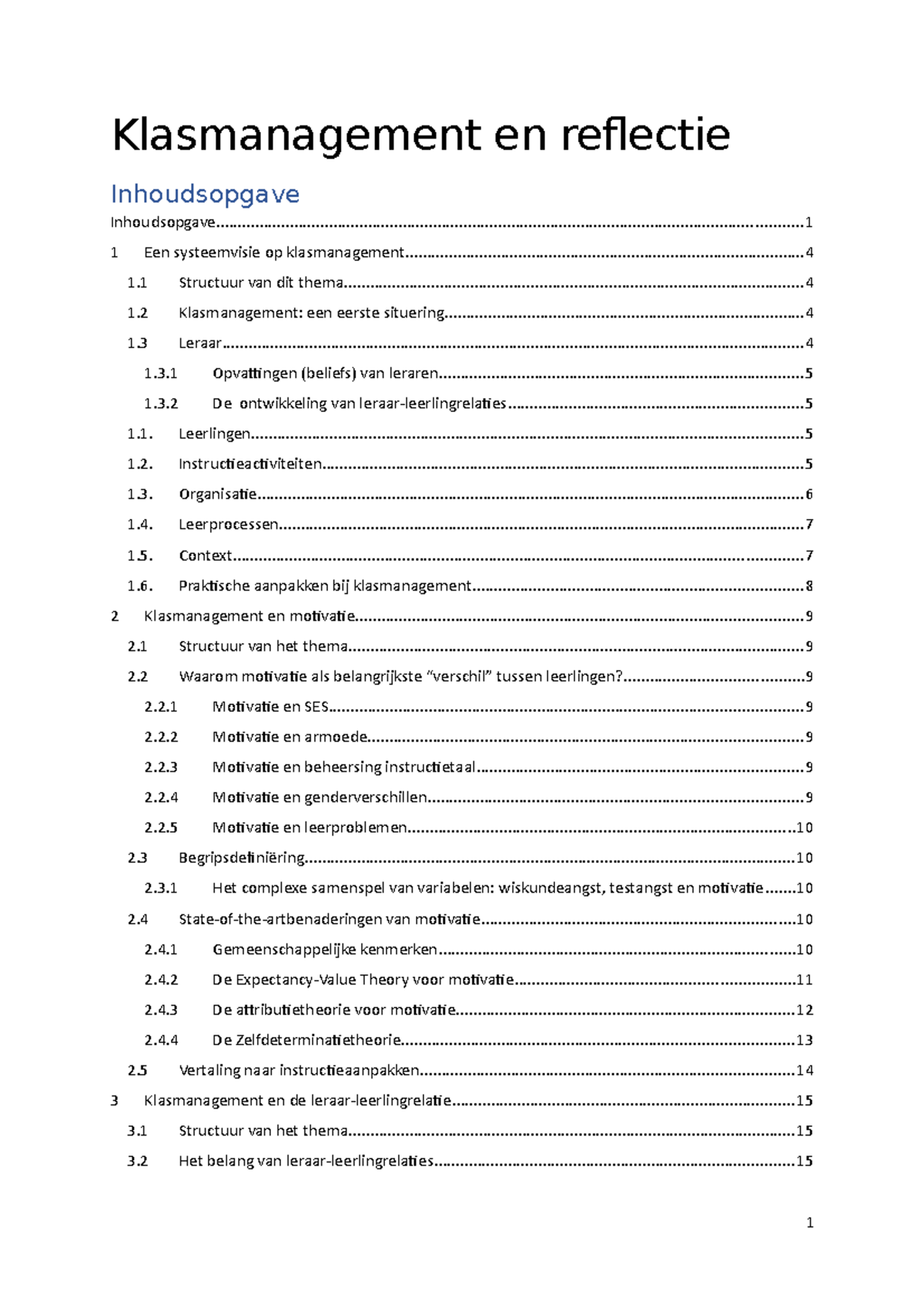 Klasmanagement en reflectie-samenvatting - Klasmanagement en reflectie - Studocu