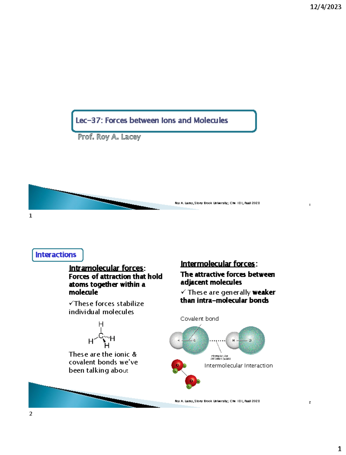 Lacey Che131 F2023 Lect-37s - Roy A. Lacey, Stony Brook University; Che ...