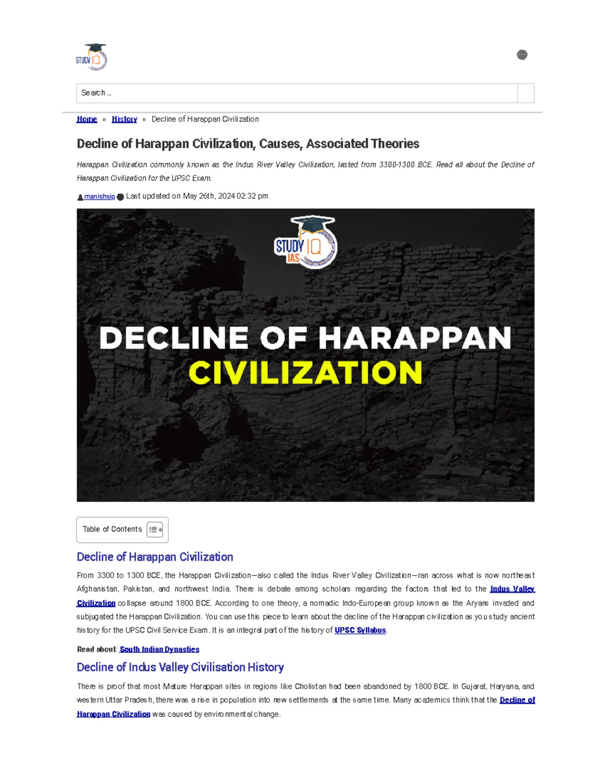 Decline of Harappan Civilization, Causes, Associated Theories - Home ...