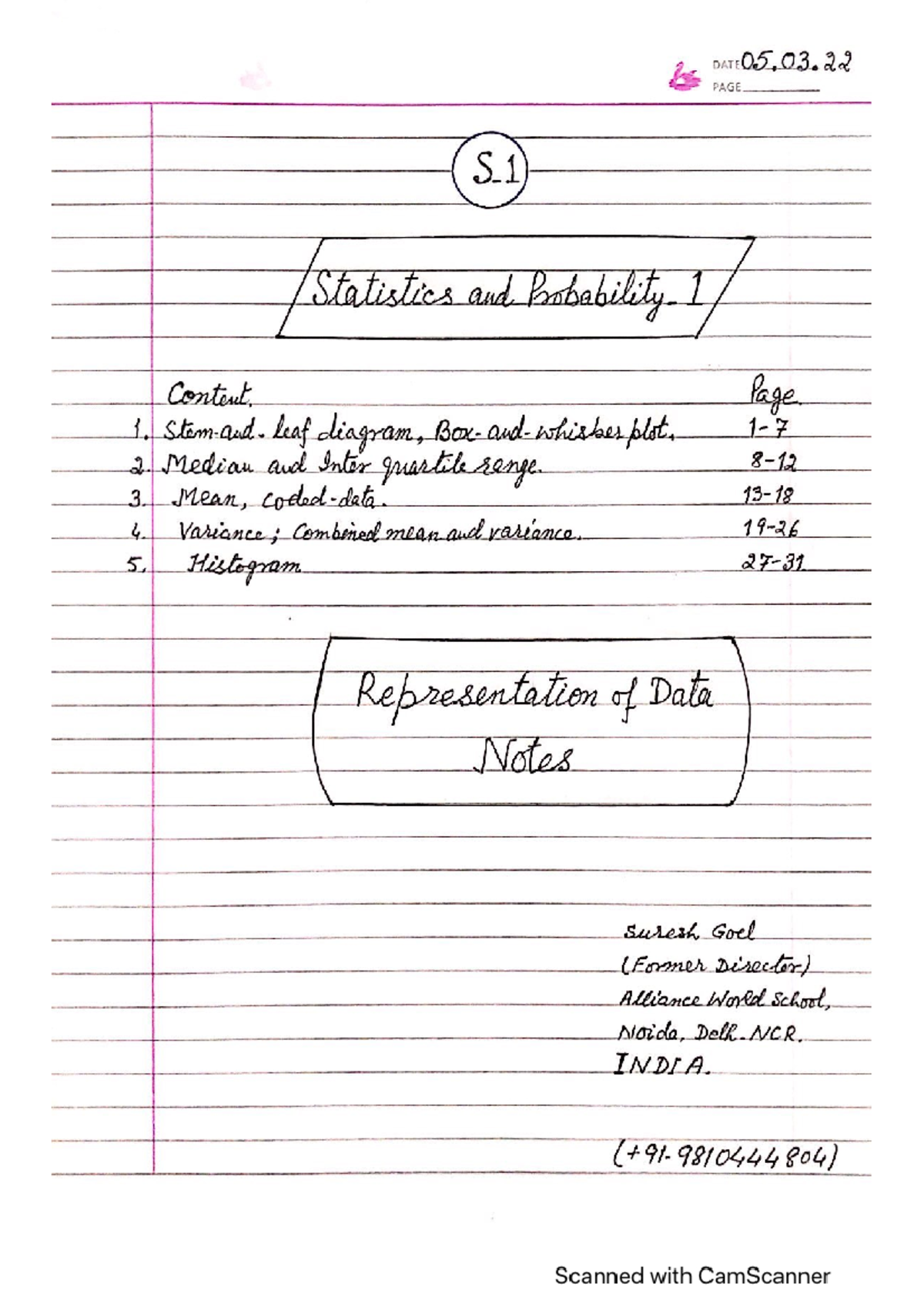 Representation of data notes - DATE 05.03 PAGE S1 Statistics and ...