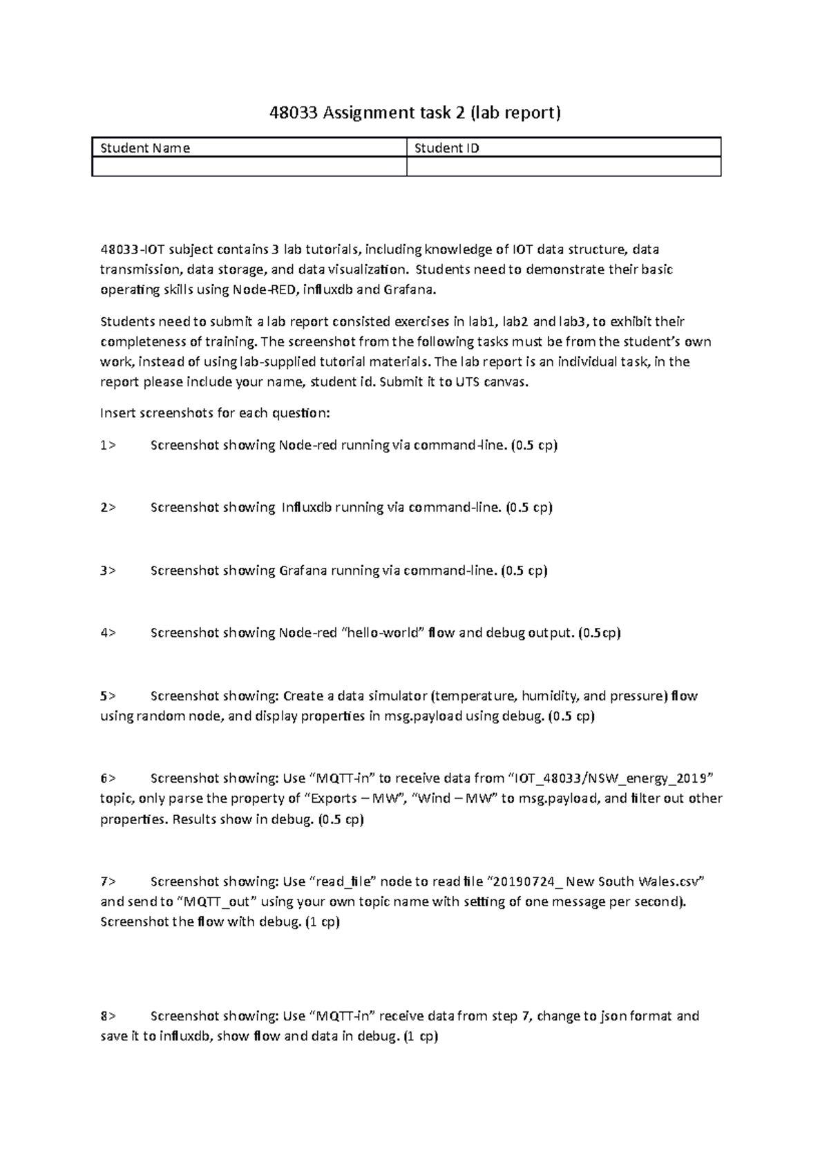 48033 Lab1-3 report template - 48033 Assignment task 2 (lab report ...
