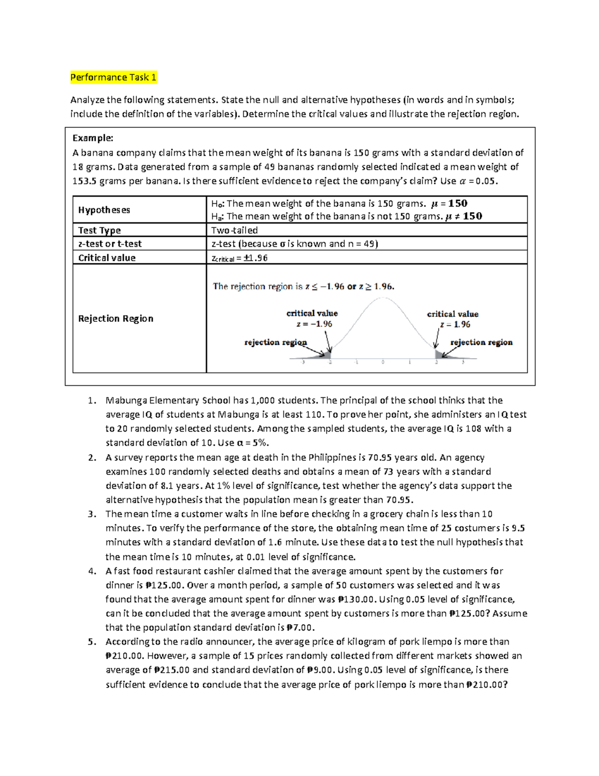 Stats-Proba-4th-Quarter-Performance-Task-1 - Performance Task 1 Analyze the following statements ...