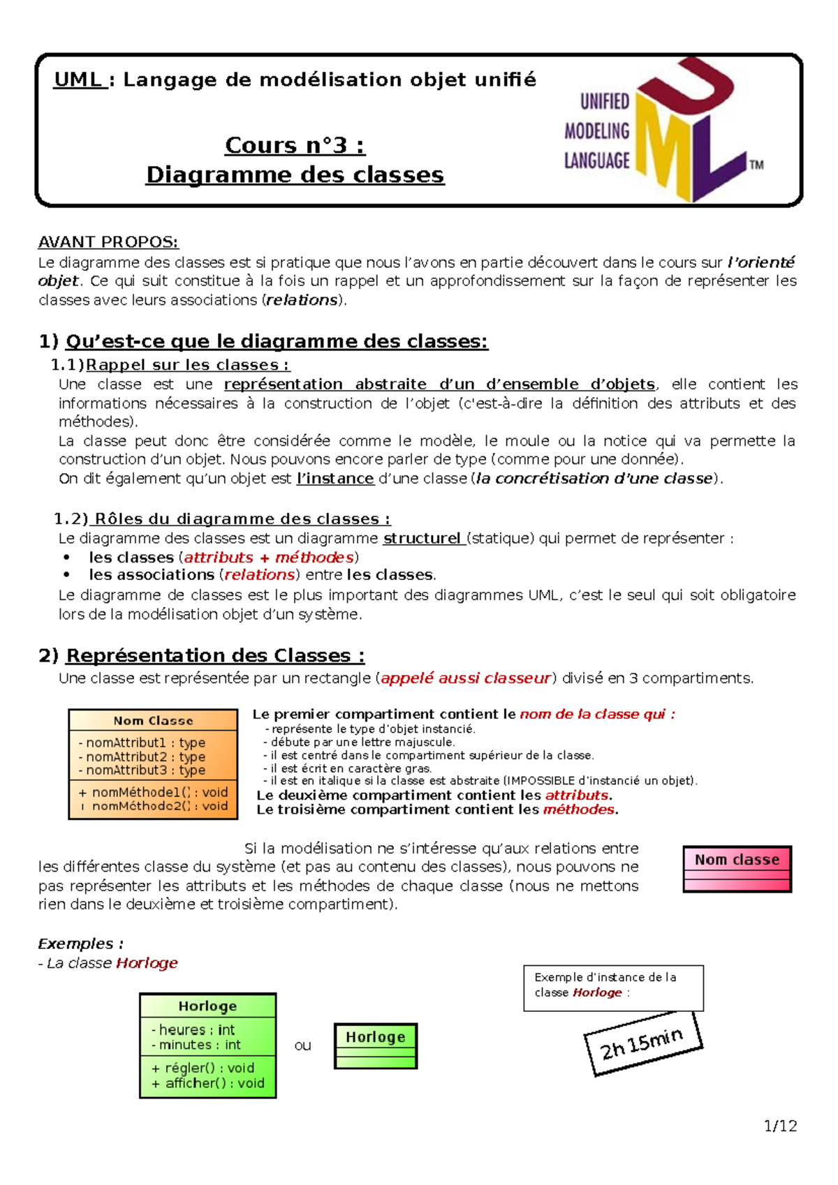 Cours UML Diagramme de classes - ####### 2h 15min UML : Langage de modélisation objet unifié ...