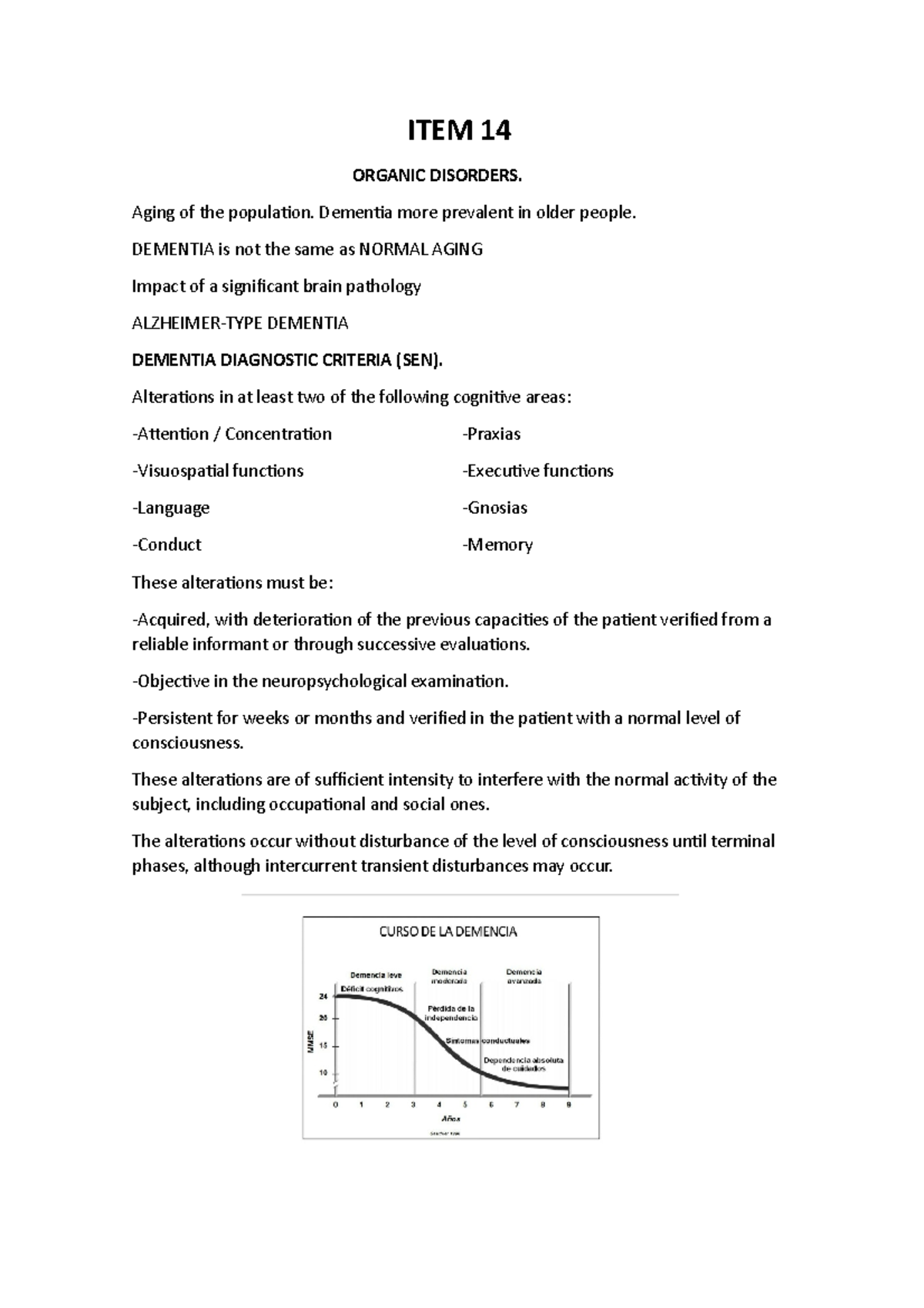 Unit 14 - Lecture notes 14 - ITEM 14 ORGANIC DISORDERS. Aging of the ...