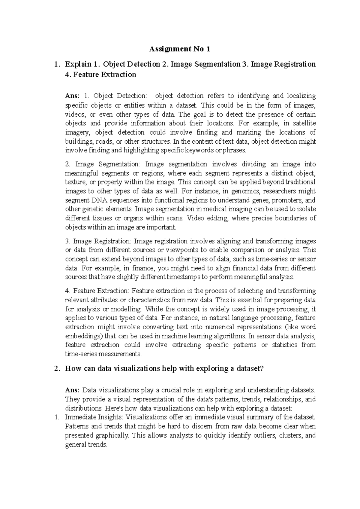 Ds Ass 1 Data Science Honors Notes Assignment No 1 1 Explain 1 Object Detection 2 Image