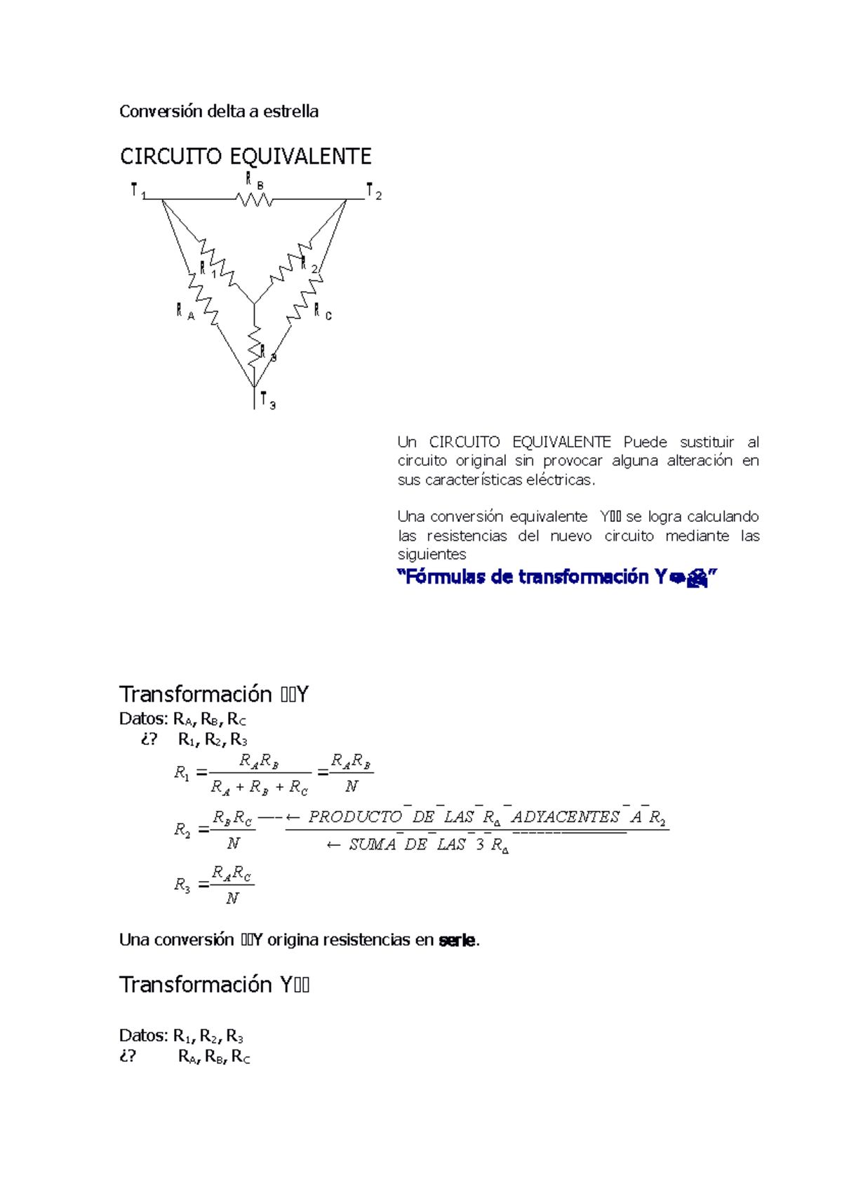 Conversión delta a estrella - Conversión delta a estrella CIRCUITO ...