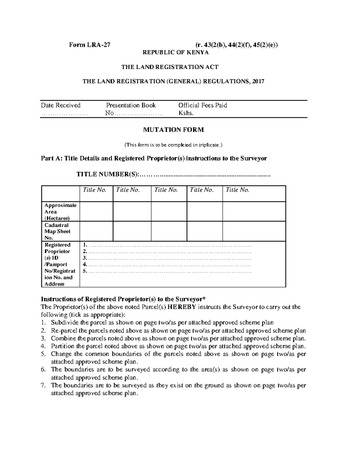 Mutation form - Form LRA-27 (r. 43(2(b), 44(2)(f), 45(2)(e)) REPUBLIC ...