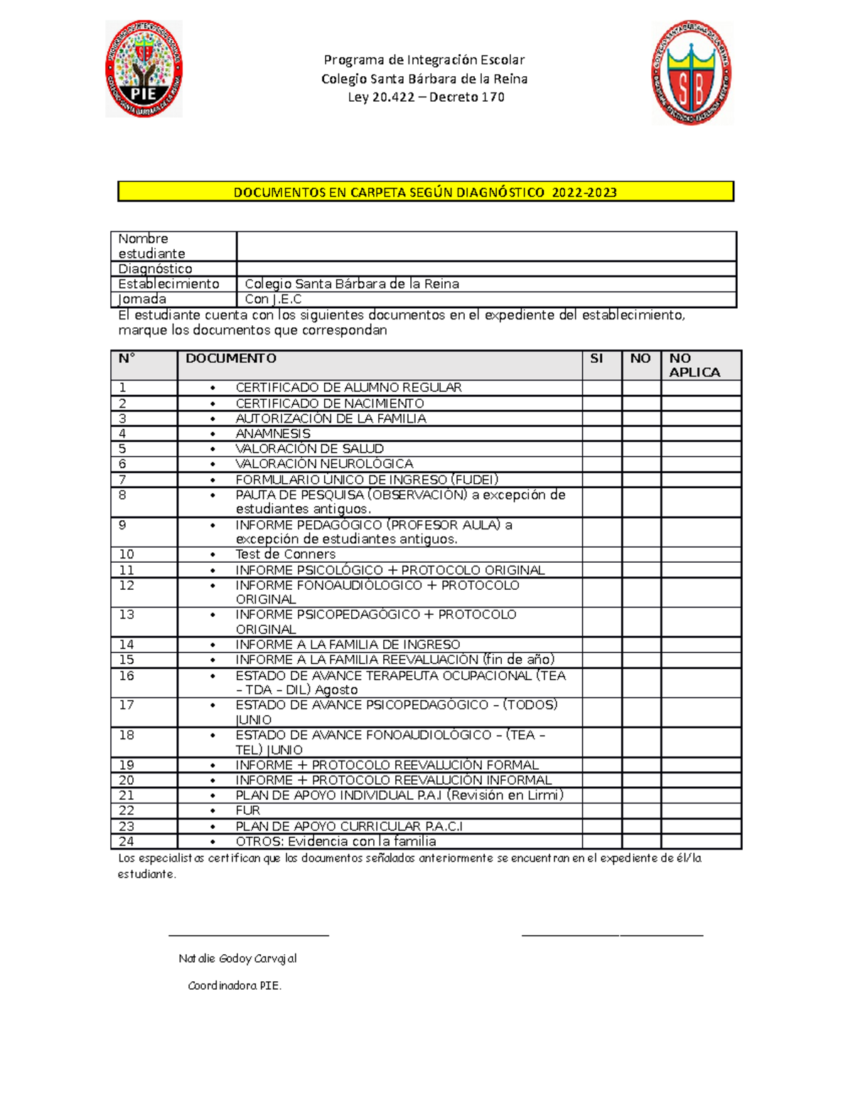 Check LIST Carpeta PIE DEA - Programa de Integración Escolar Colegio ...