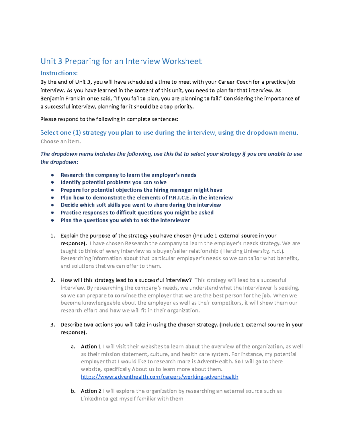 PD202 Unit 3 Preparing for an Interview-1 - Unit 3 Preparing for an ...