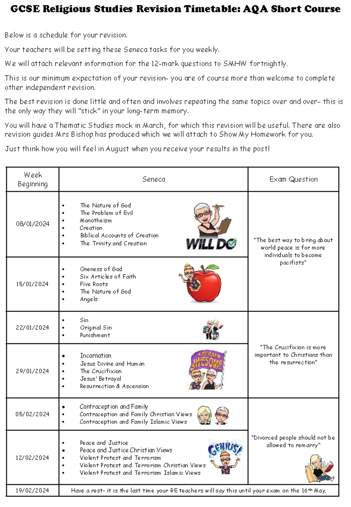 Short Course Revision 2024 - GCSE Religious Studies Revision Timetable ...