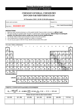 CHEM105-Spring 2018-19- Midterm II - General Chemistry - Studocu