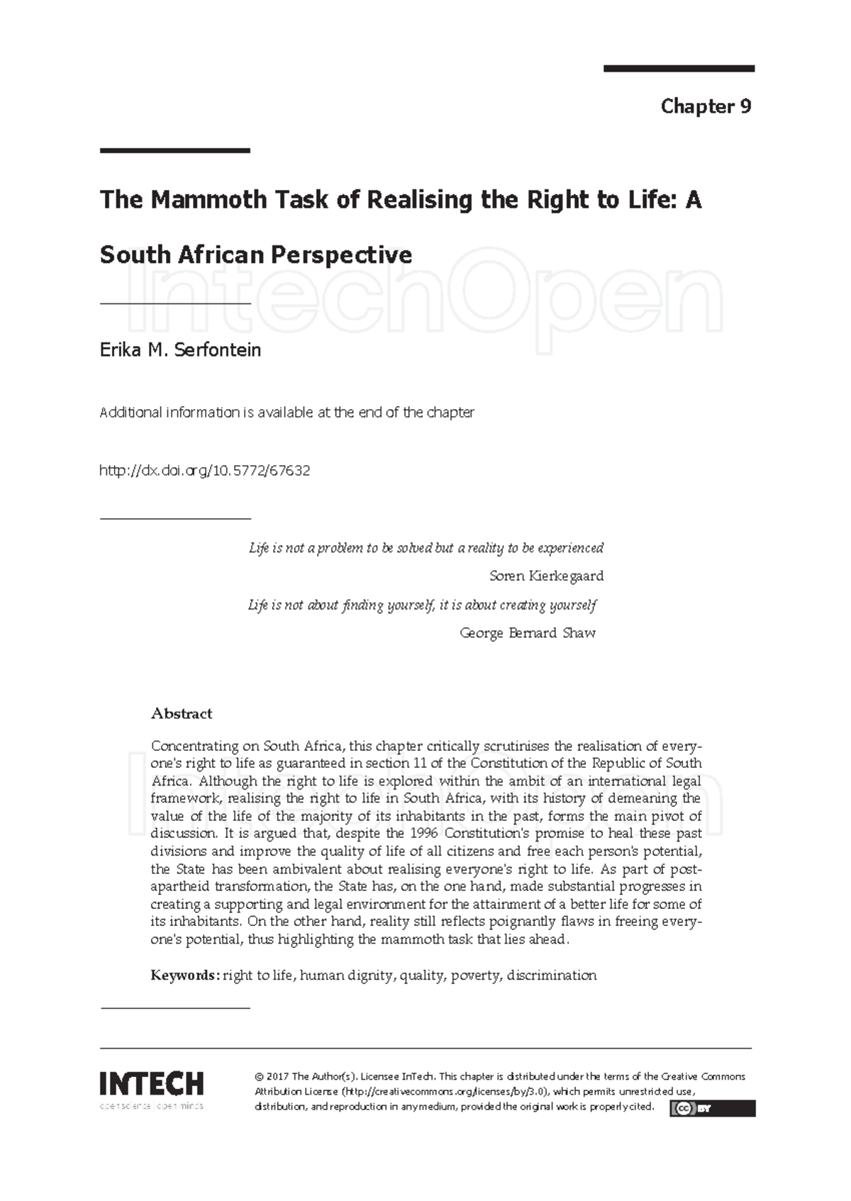 Serfontein Mammoth task of realising the right to life - Chapter 9 The ...