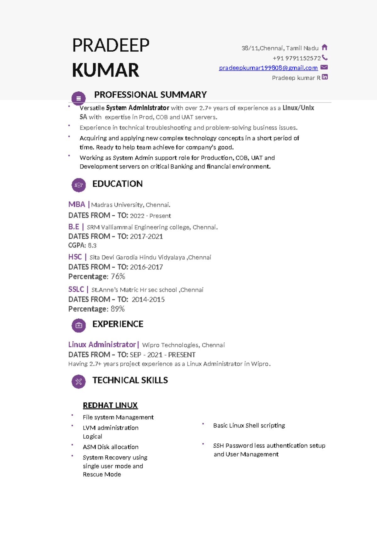 Praveen resume - jguy - PRADEEP KUMAR 38/11,Chennai, Tamil Nadu +91 9791152572 - Studocu