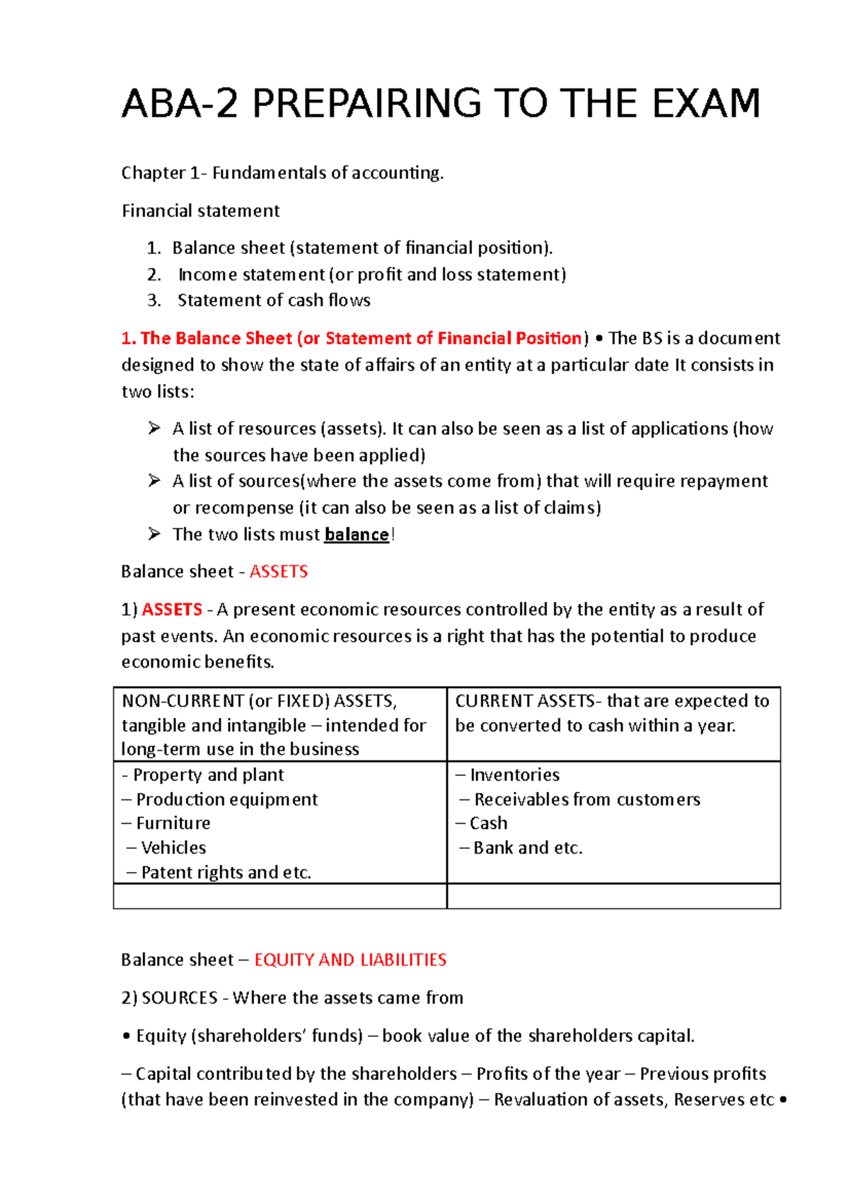 ABA notes for exam - ABA-2 PREPAIRING TO THE EXAM Chapter 1 ...