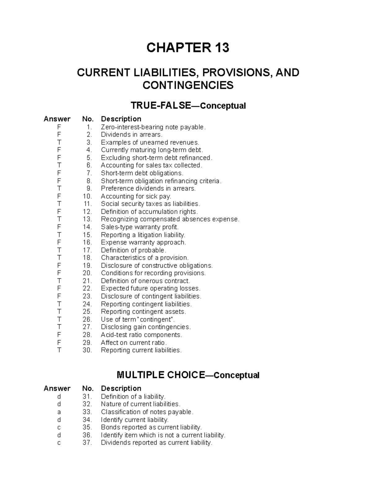 Current liabilities - CHAPTER 13 CURRENT LIABILITIES, PROVISIONS, AND ...