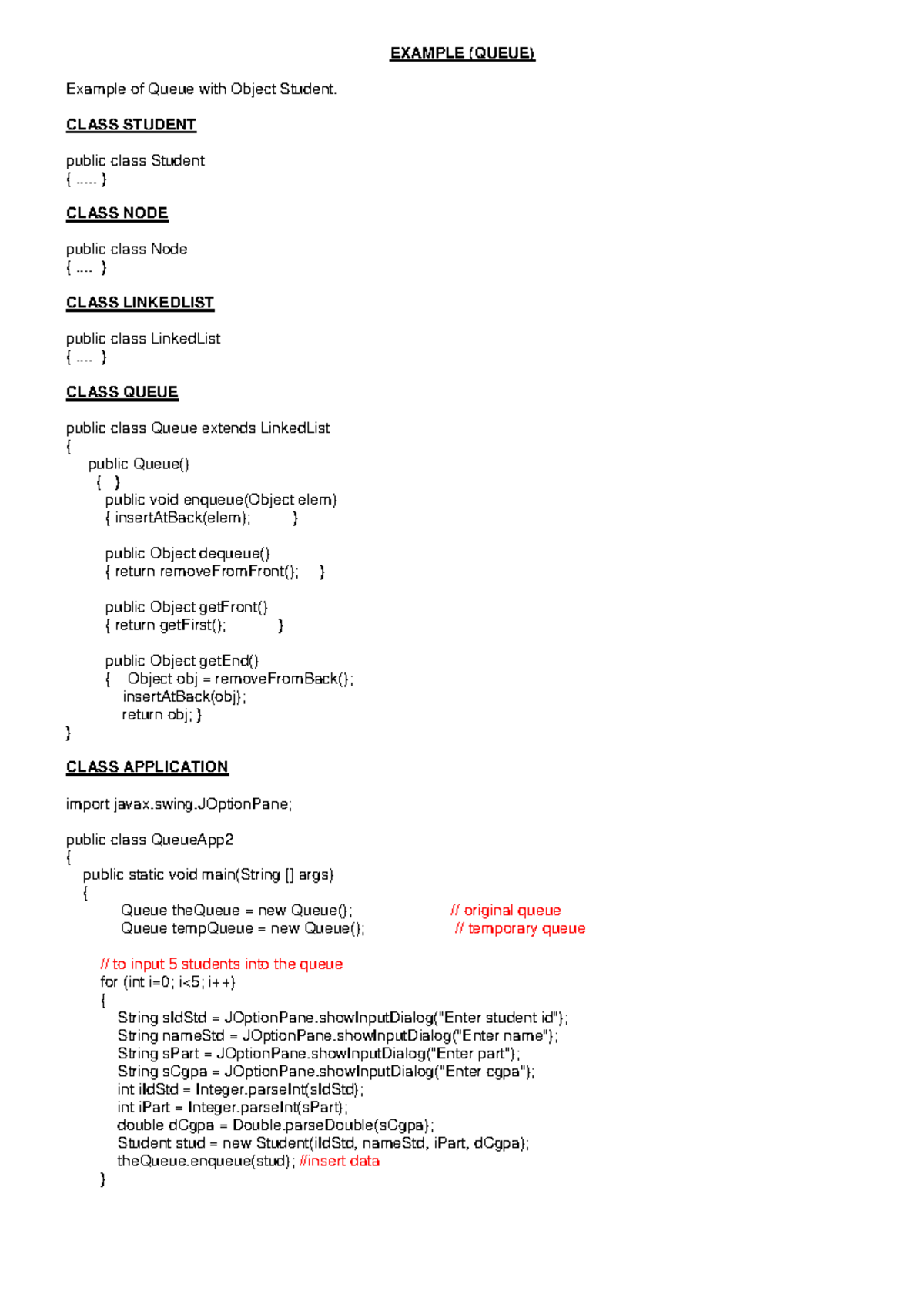 Queue - this is lecture notes - EXAMPLE (QUEUE) Example of Queue with ...