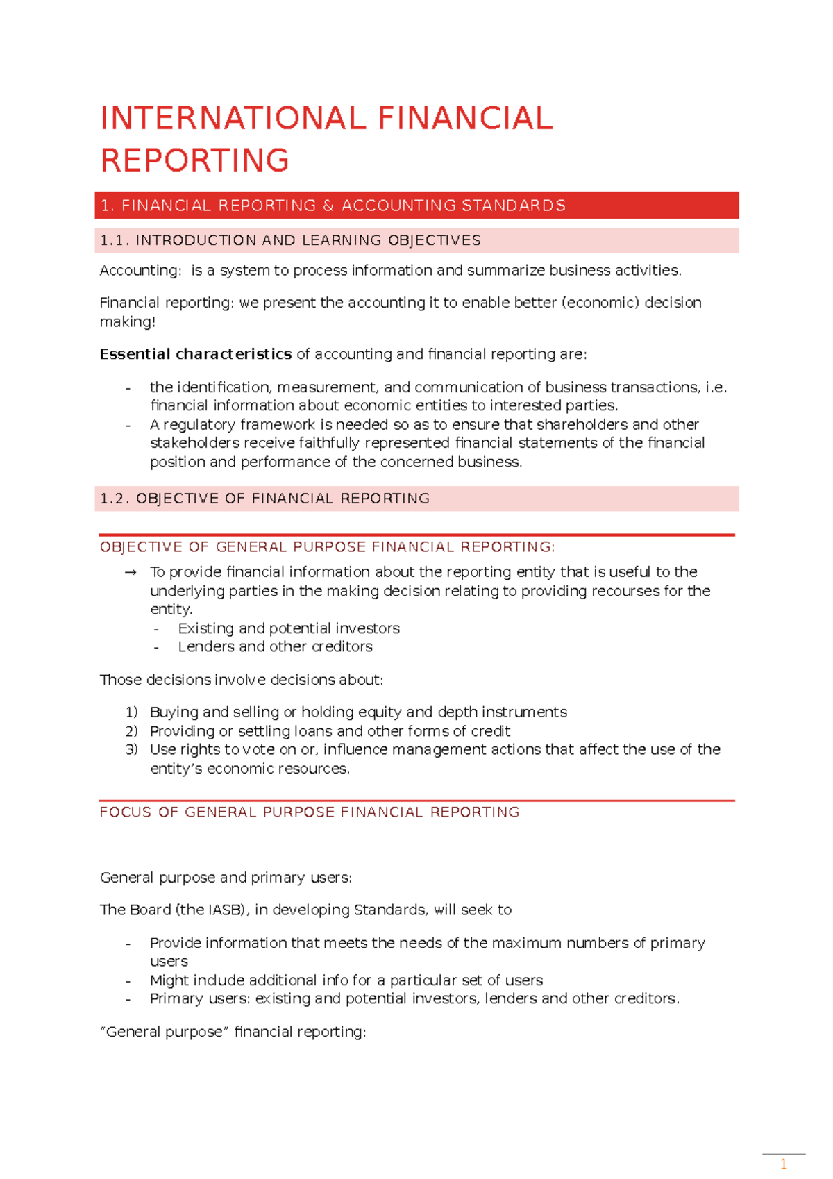 International financial reporting (IBC) summary - INTERNATIONAL ...