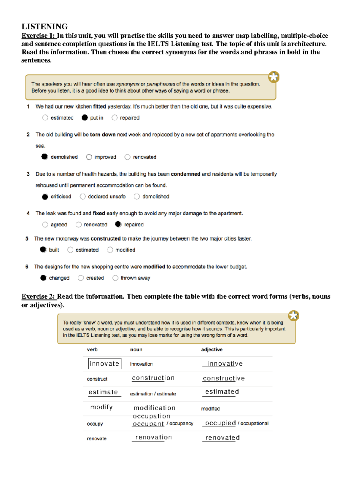 Listening Label map - ielts - LISTENING Exercise 1: In this unit, you ...