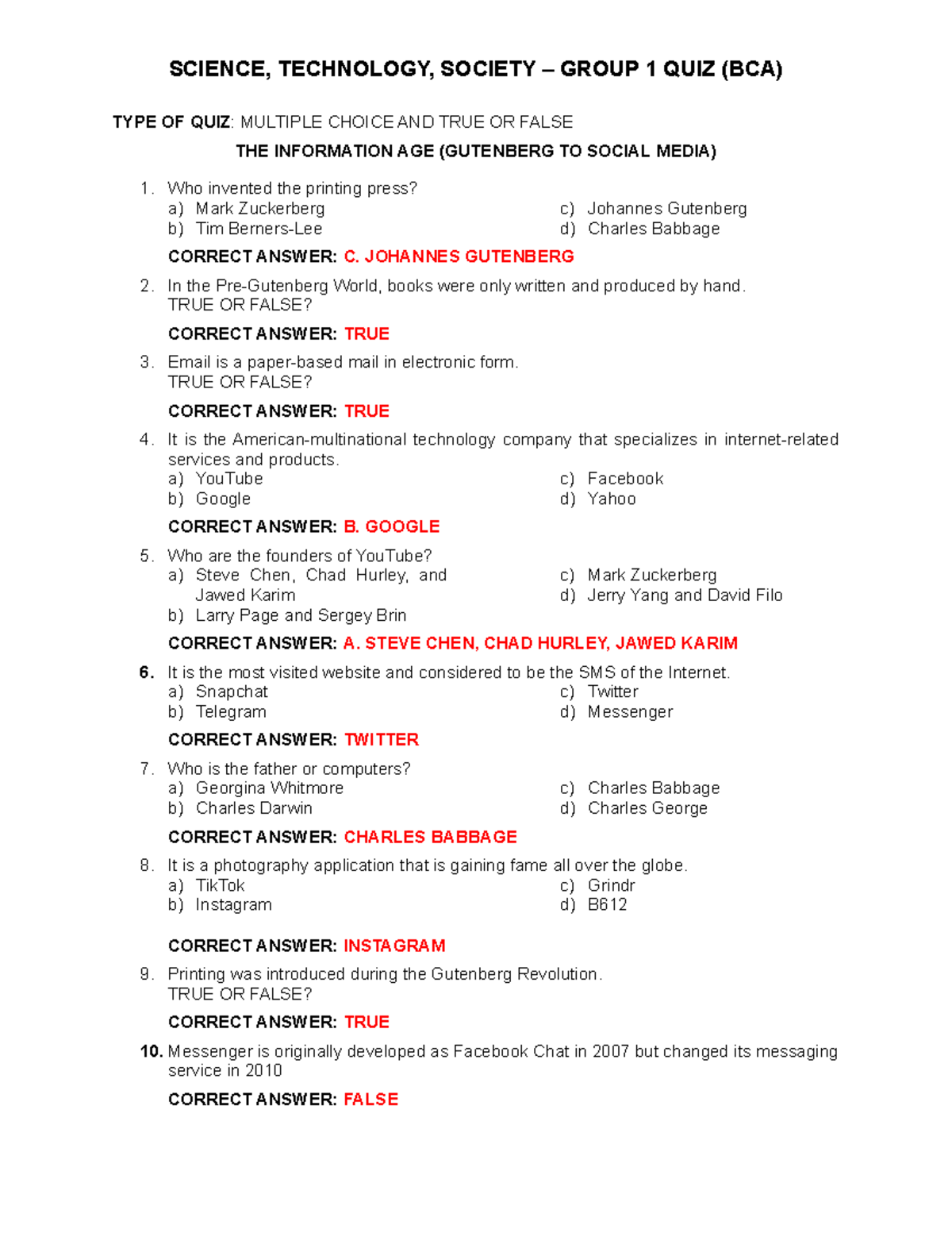 STS- Reporting-QUIZ - SCIENCE, TECHNOLOGY, SOCIETY – GROUP 1 QUIZ (BCA ...