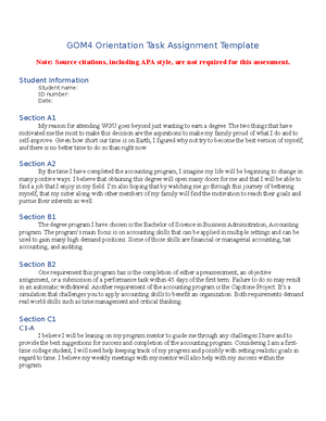 Orientation Task Assessment - GOM4 Orientation Task Assignment Student ...