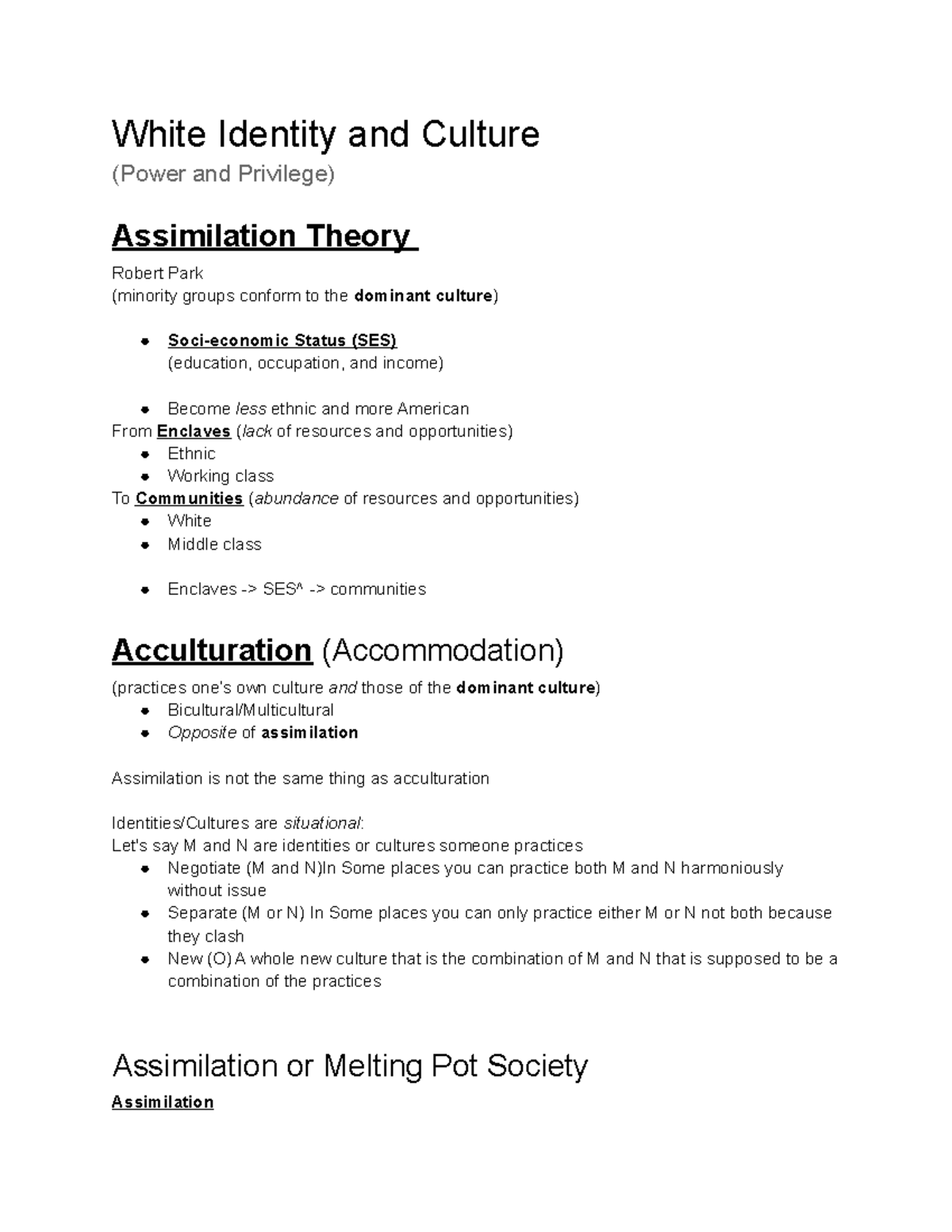 SOC 9 22 - white identity and culture/assimilation theory - White ...