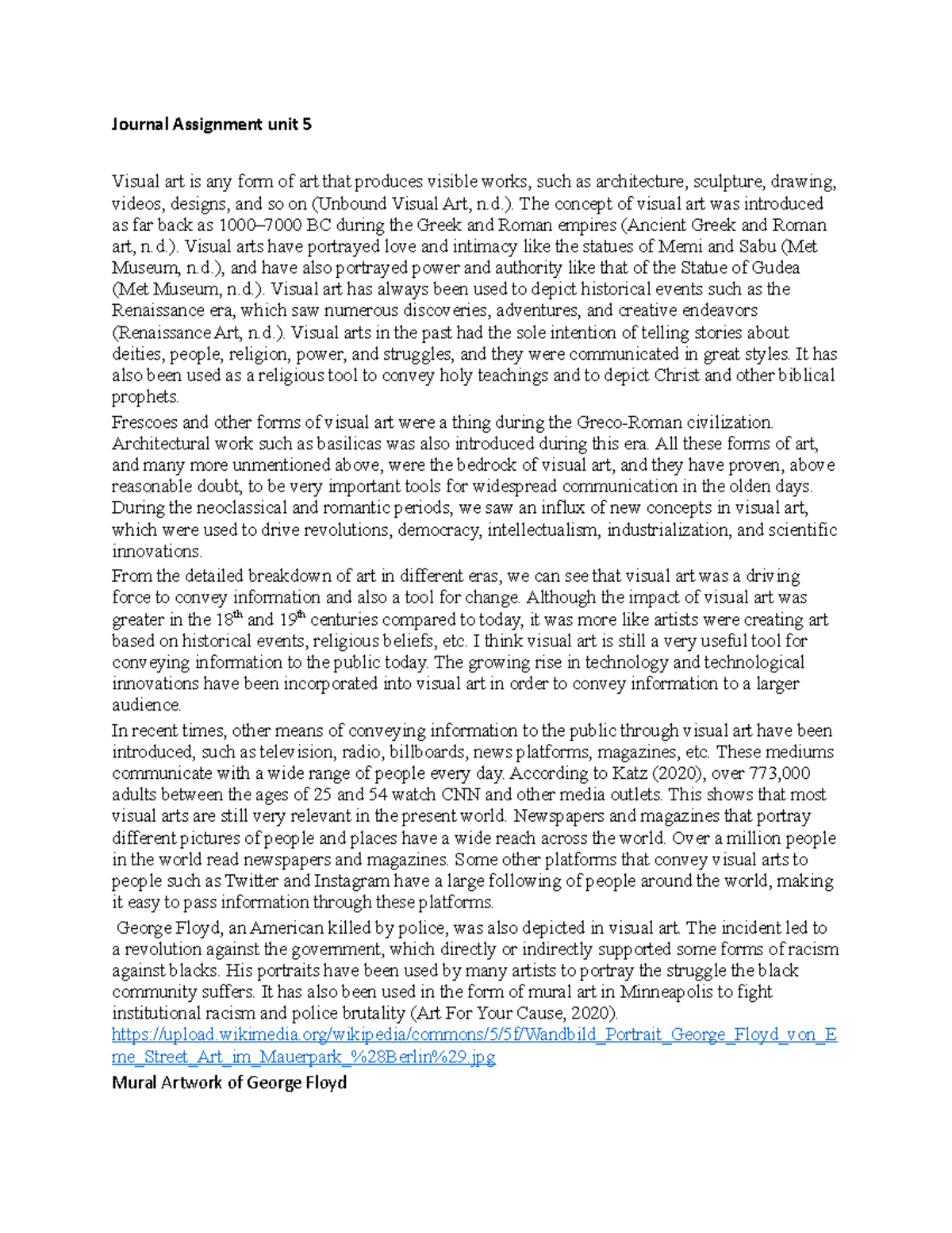Journal assignment unit 5 art history 1401 - Journal Assignment unit 5 ...