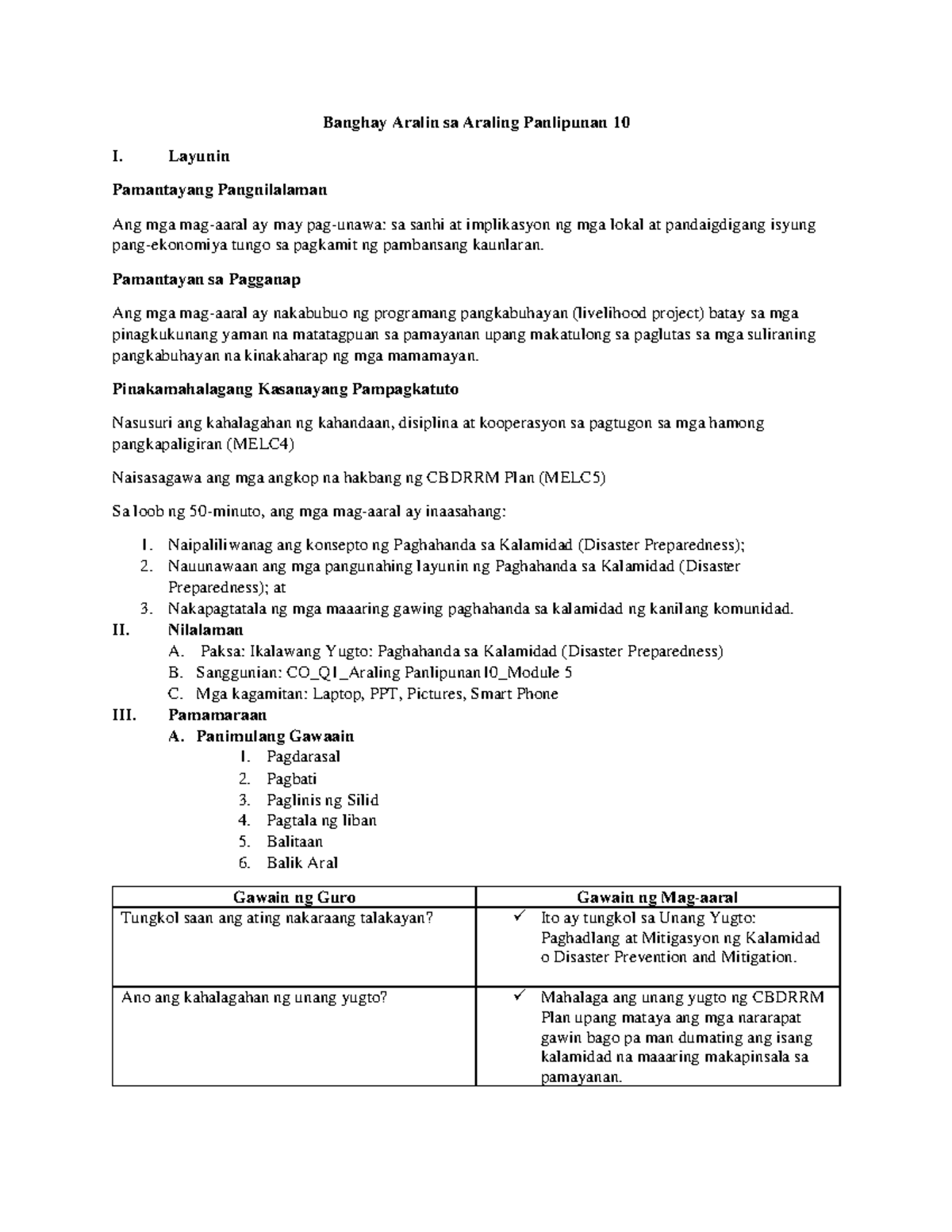 Ikalawang Yugto ng Disaster Management DLP - Banghay Aralin sa Araling ...