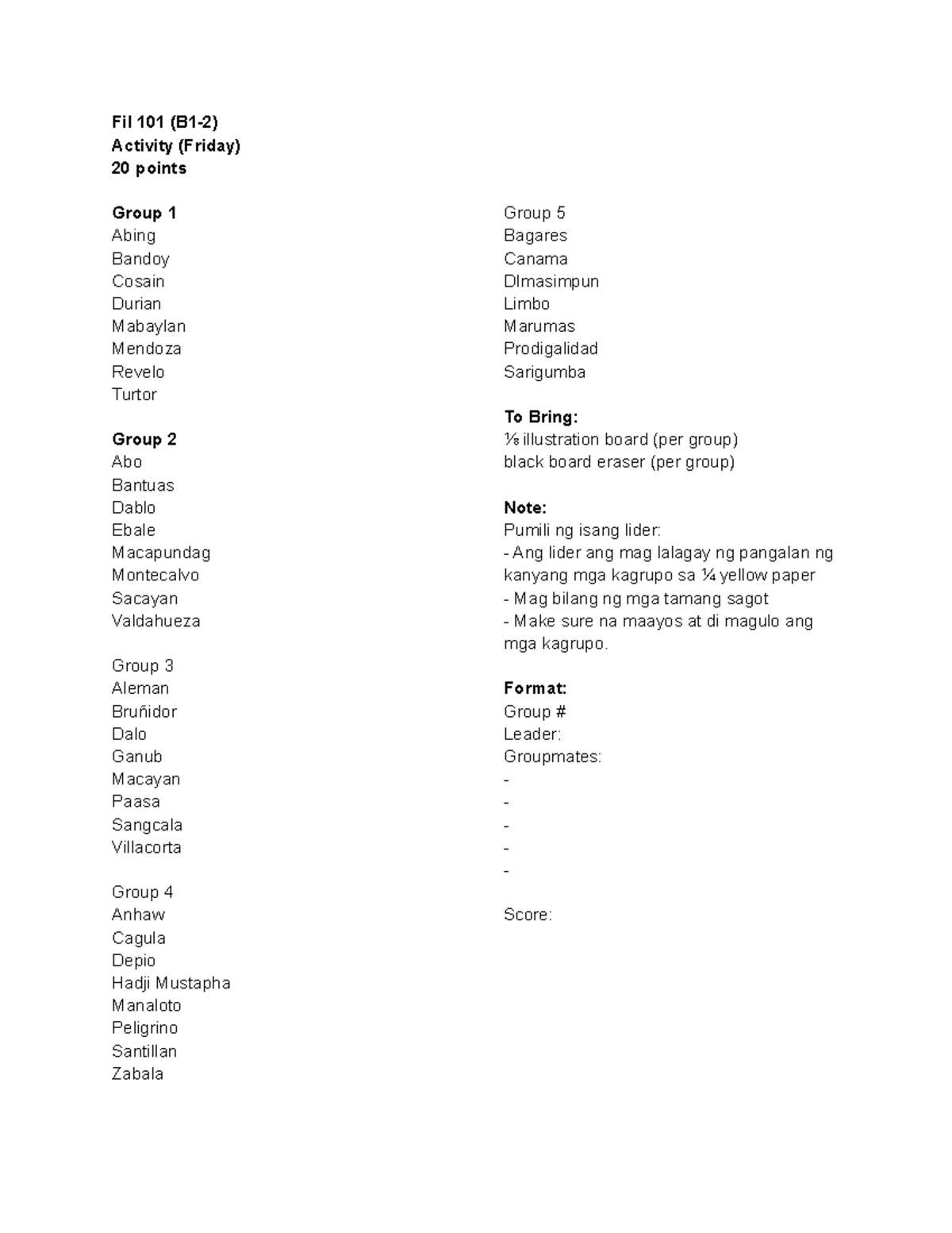 Fil 101 B1 2 Activity - Nice - Fil 101 (B1-2) Activity (Friday) 20 ...