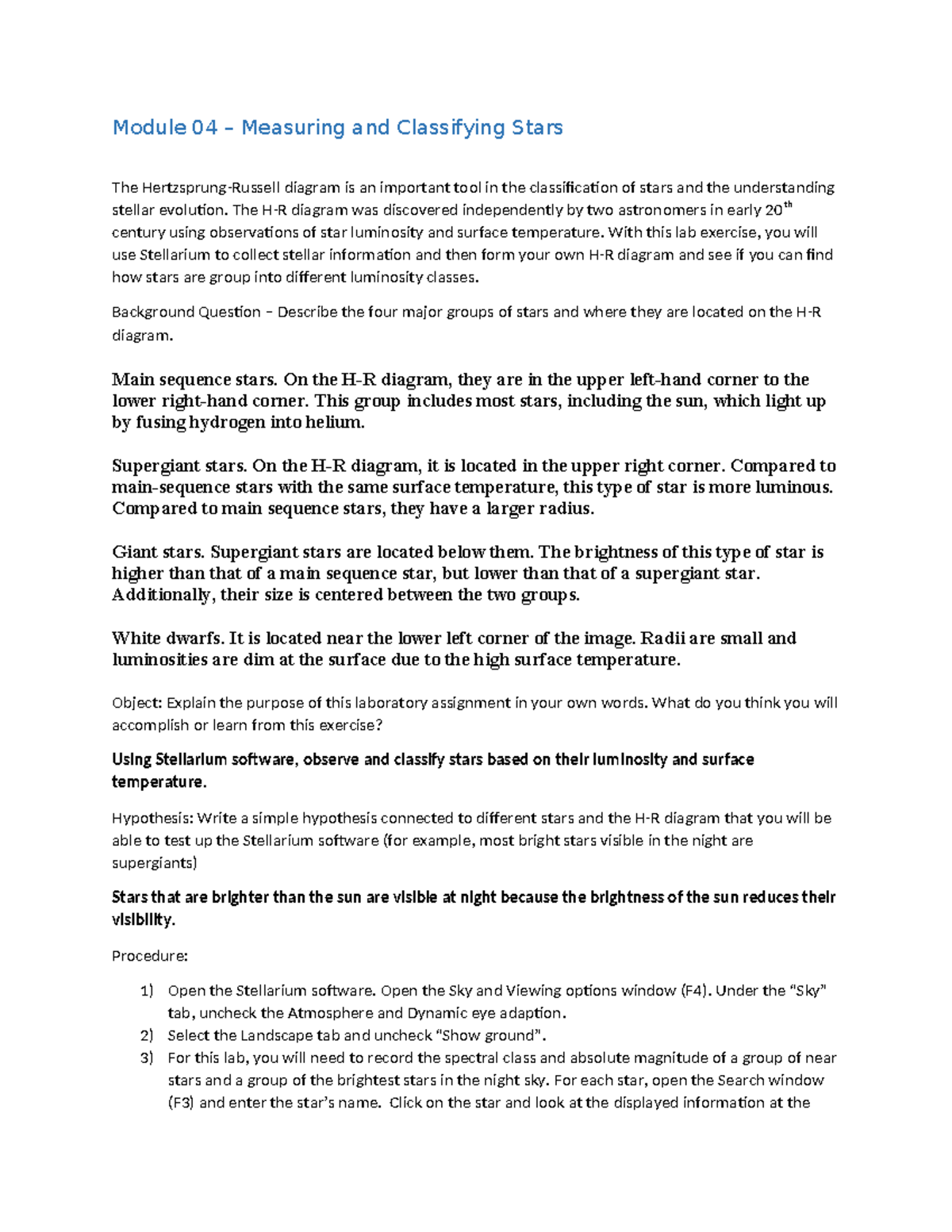 Module 04 Measuring Classifying Stars Module 04 Measuring And