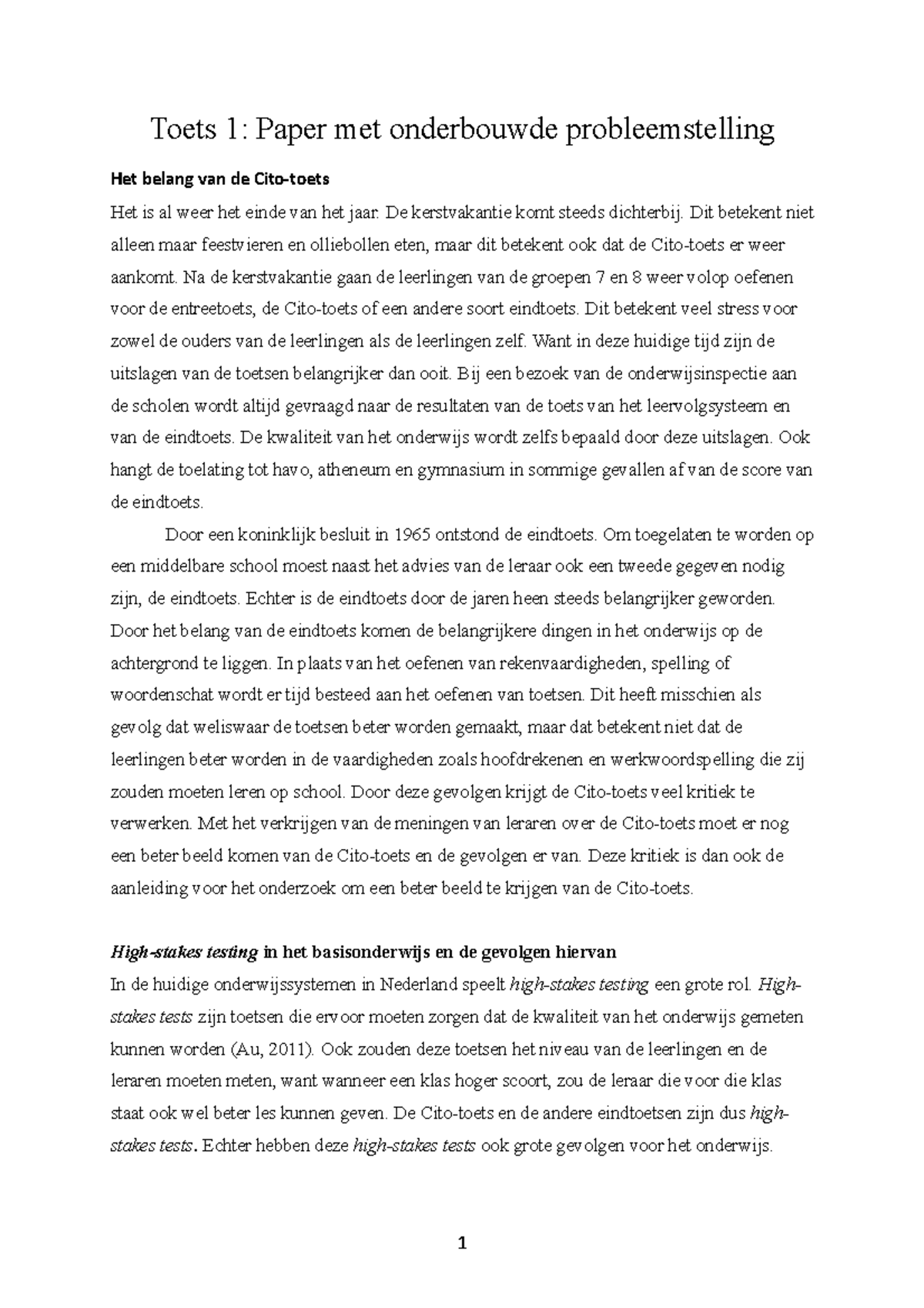 Voorbeeld van probleemstelling - Toets 1: Paper met onderbouwde ...