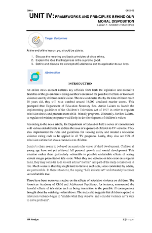 Ethics and Culture Lecture 3 - Culture in Moral Behavior - Lesson 2: THE MORAL AGENT: CULTURE IN ...