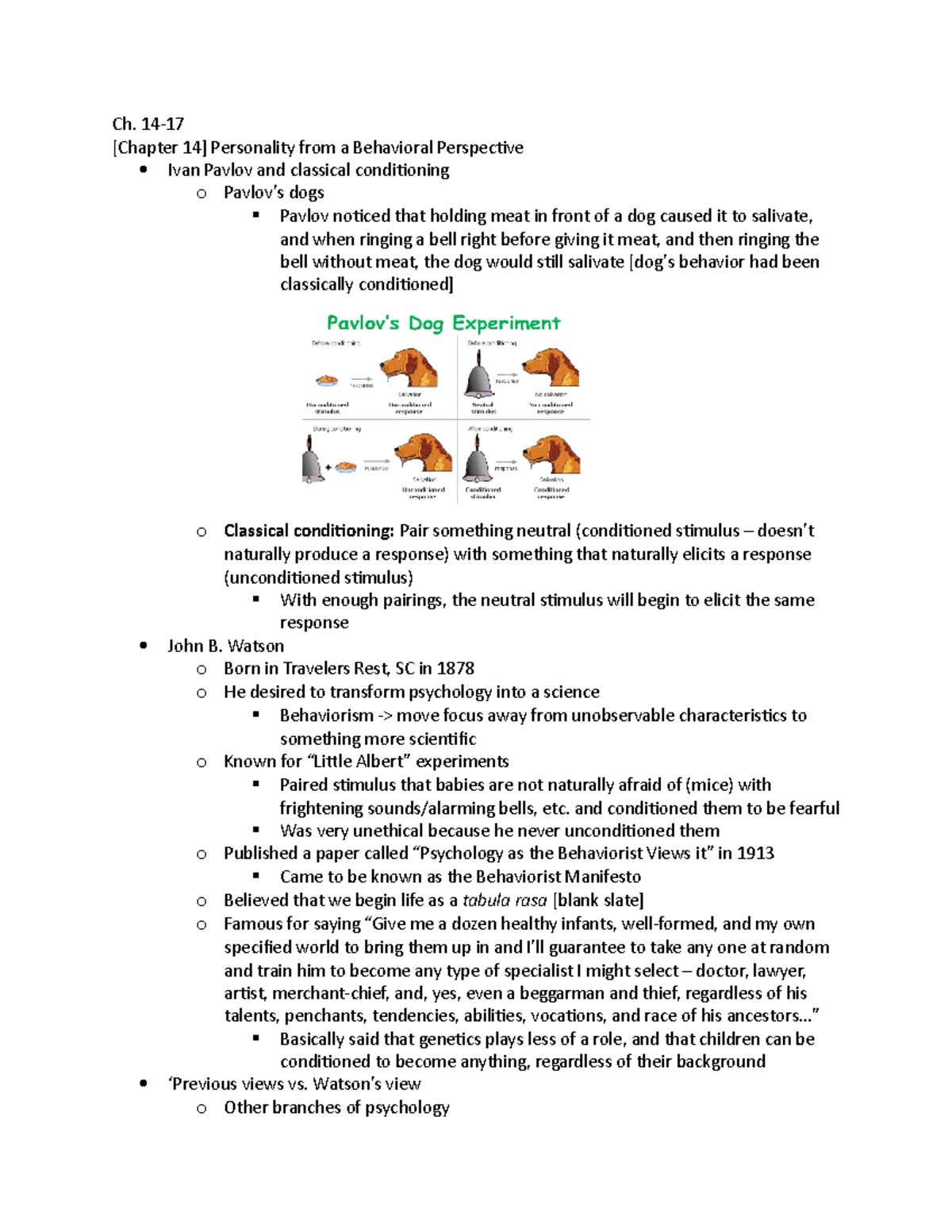 Exam 4 Study Guide - Ch. 14- [Chapter 14] Personality from a Behavioral ...