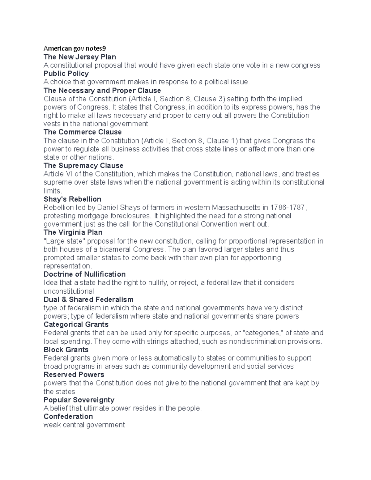 American gov notes 6 - American gov notes The New Jersey Plan A ...
