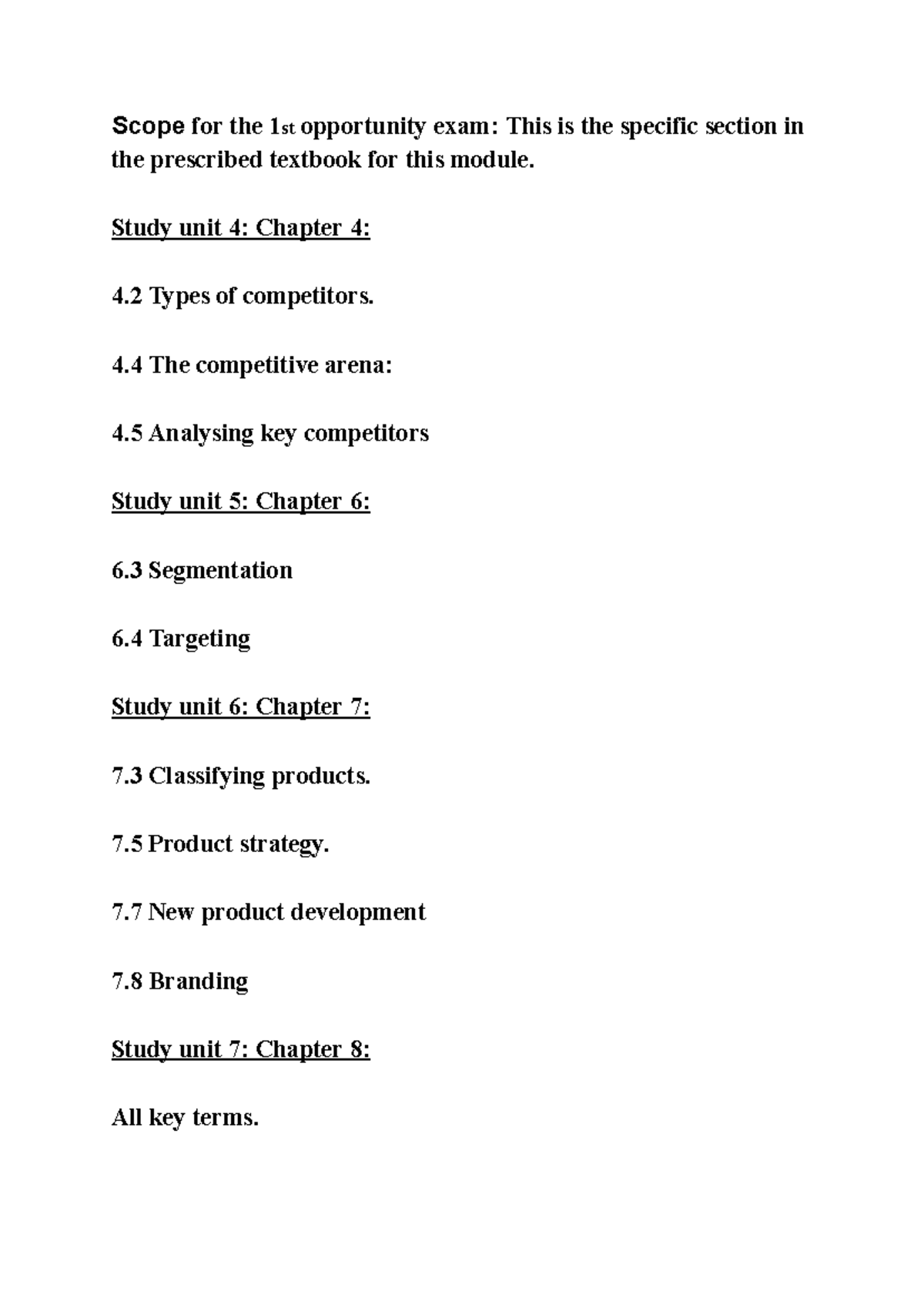 Scope for the 1st opportunity exam This is the specific section in the ...