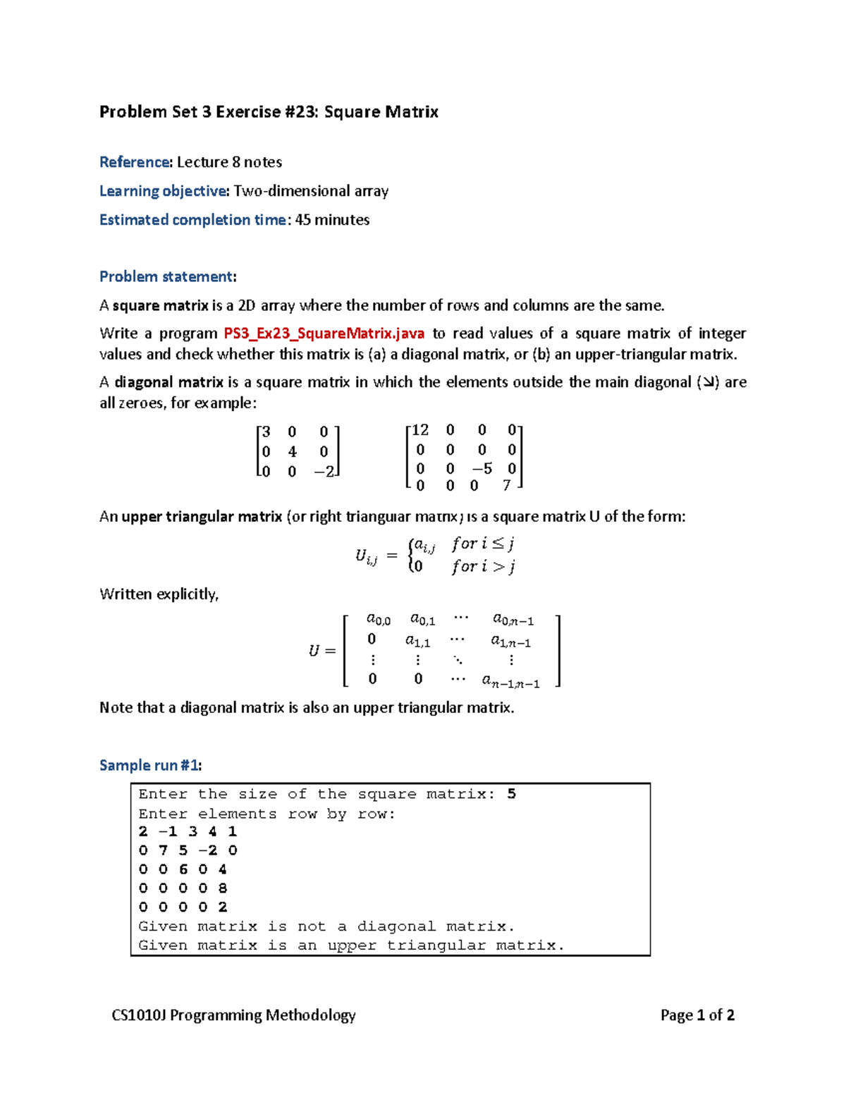 PS3 Ex23 Square Matrix - problem set 3 - CS1010J Programming ...