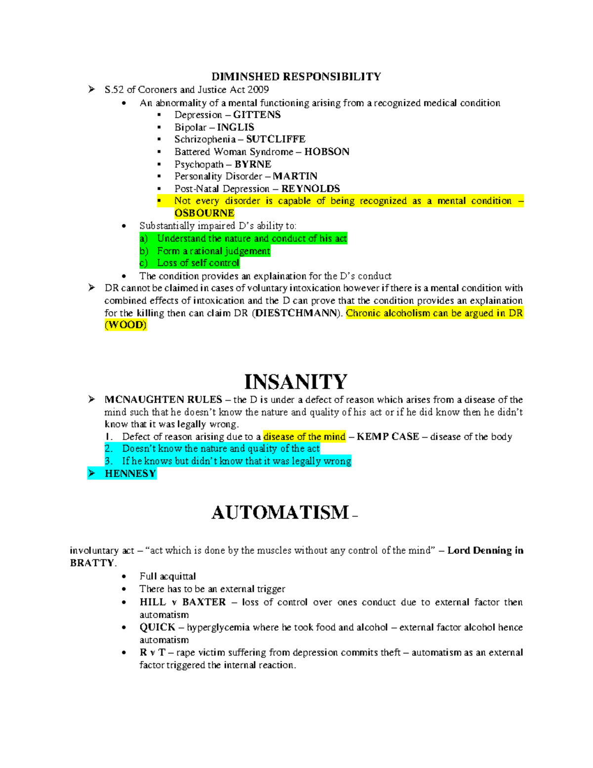 Defences Mind Map - Defenses Available in Criminal law - DIMINSHED ...