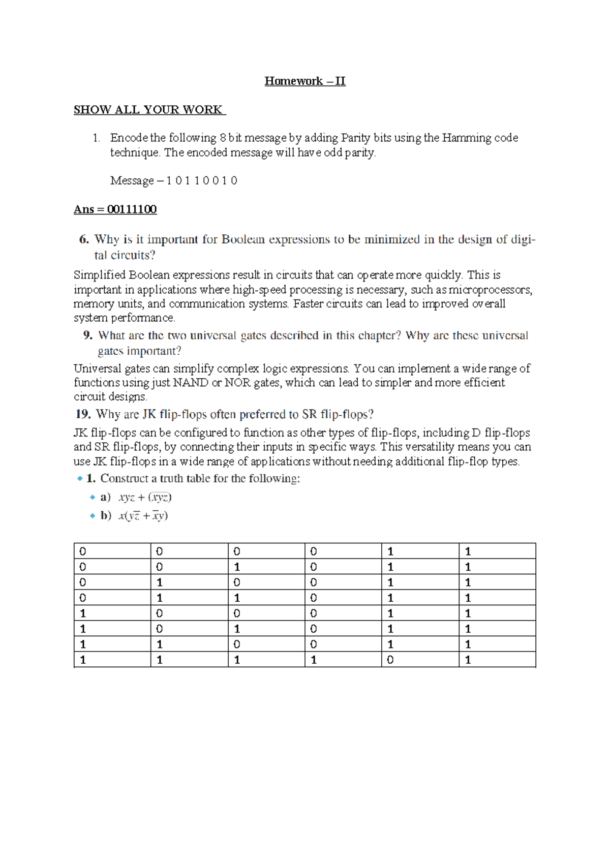 CSC Homework II - Program - Homework – II SHOW ALL YOUR WORK Encode the ...