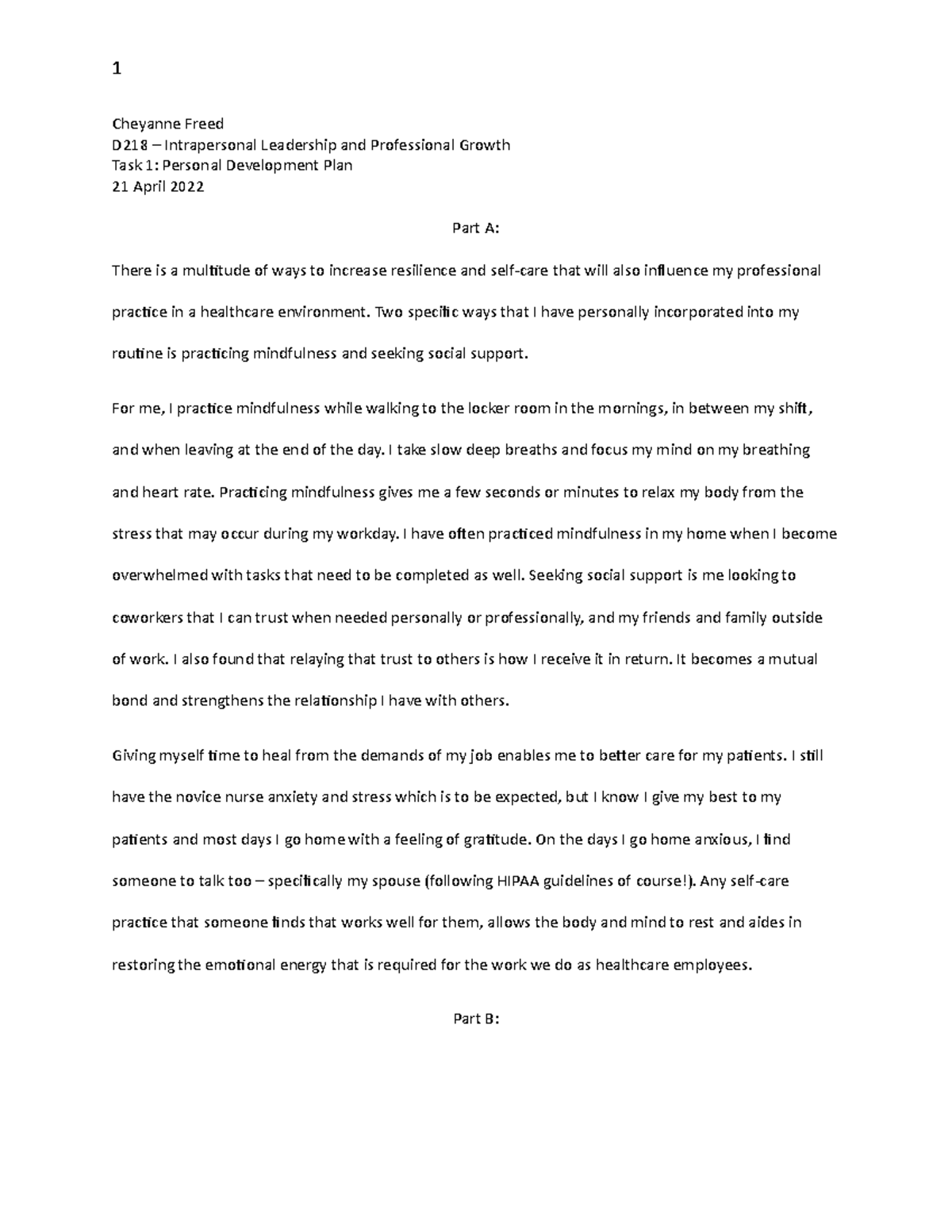 Cheyanne Freed D218 Task1 - D218 - WGU - Studocu