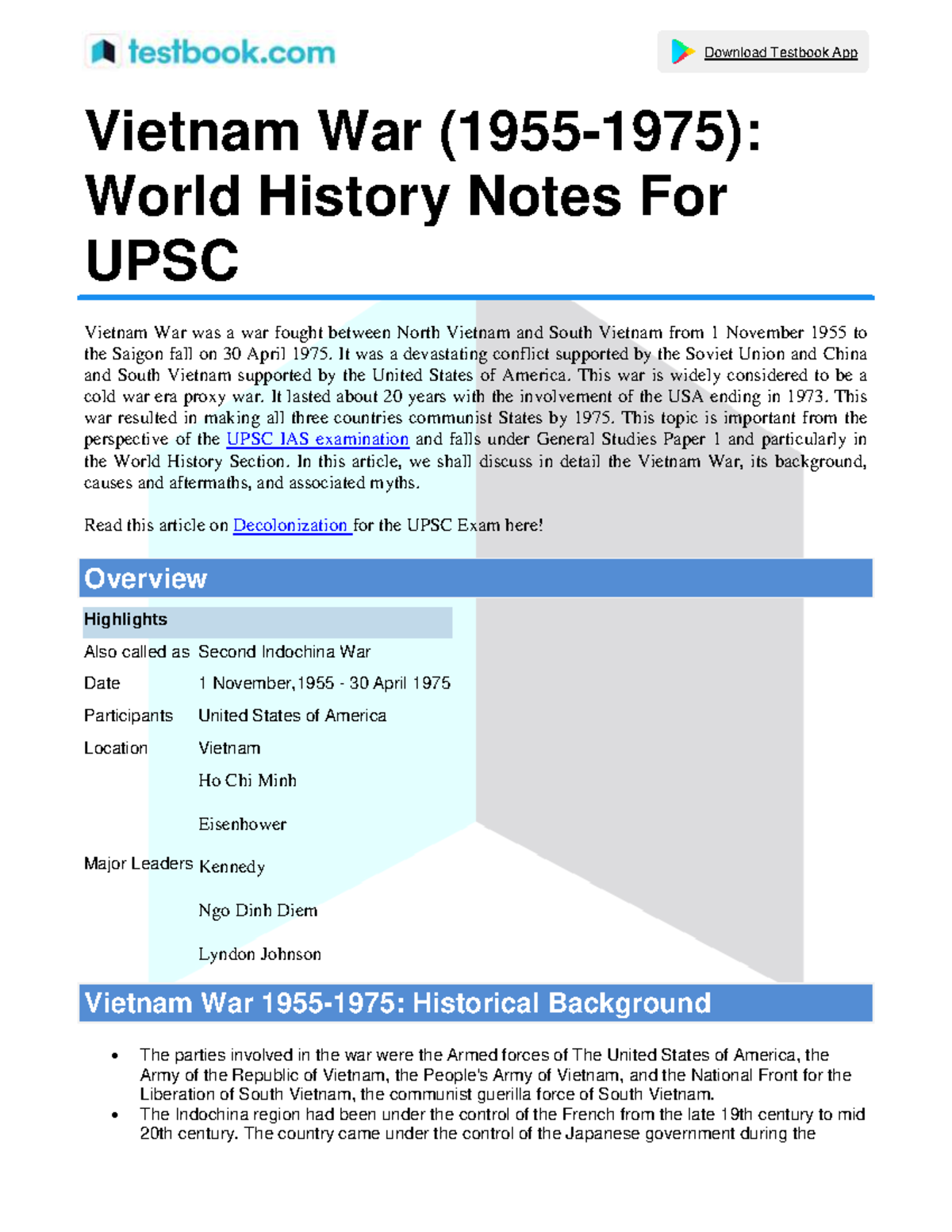Vietnam war 318e4295 - Vietnam War (1955-1975): World History Notes For ...