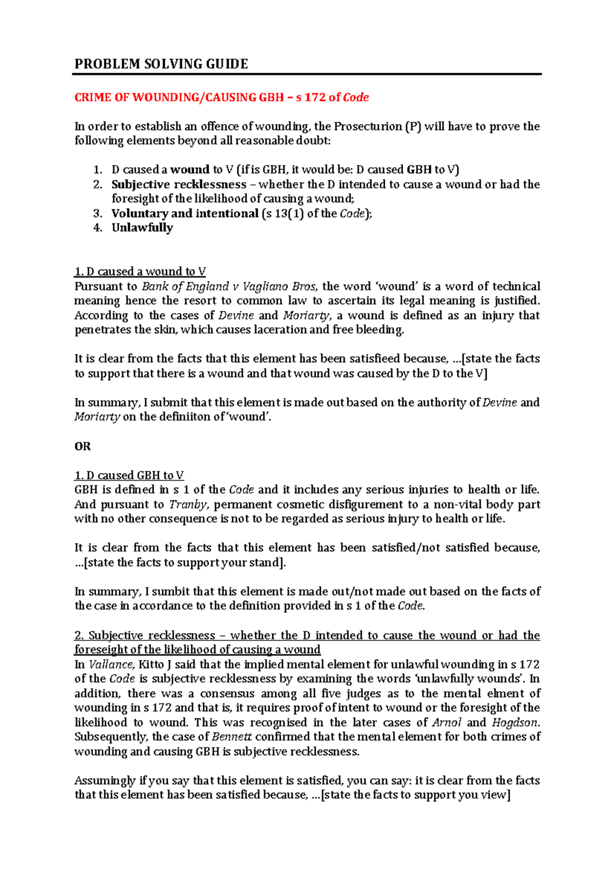 Summary Problem Solving Method PROBLEM SOLVING GUIDE CRIME OF GBH S