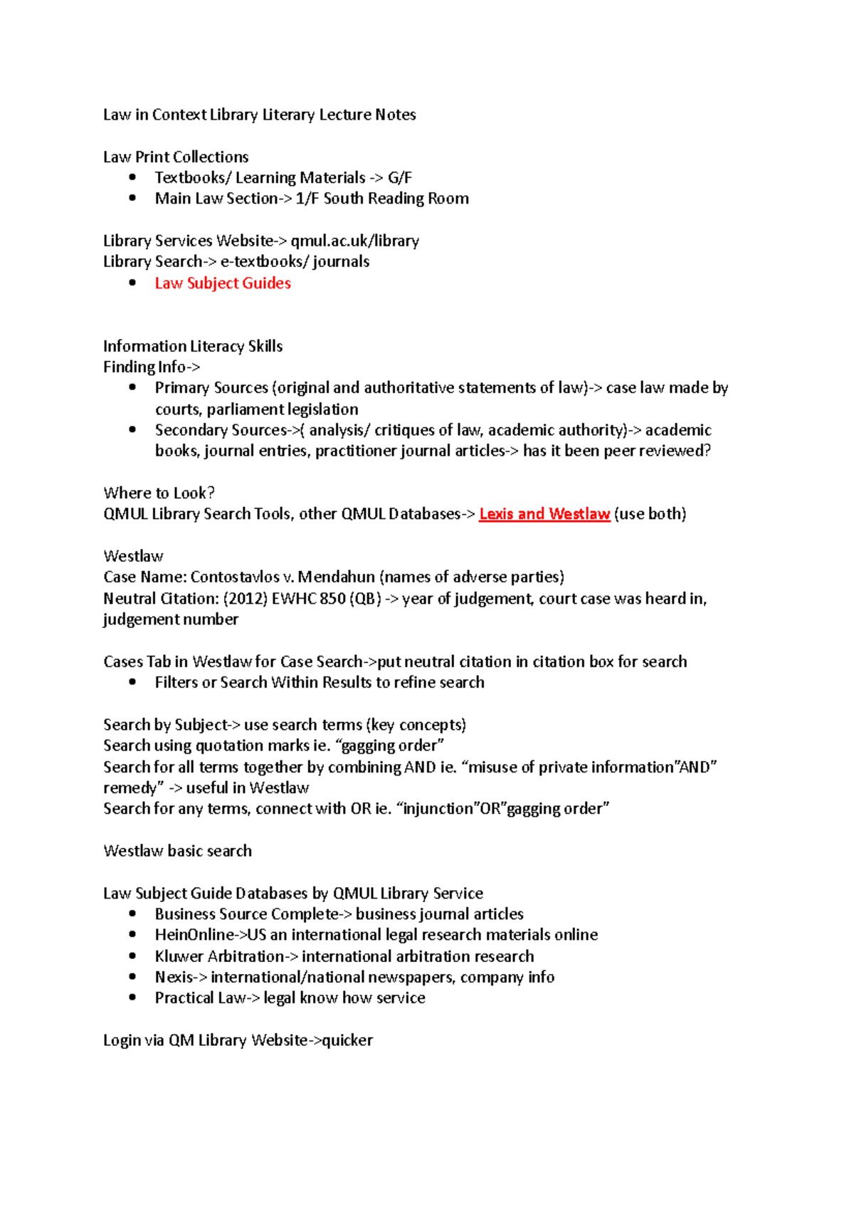 Library Skills - Law in Context Library Literary Lecture Notes Law ...