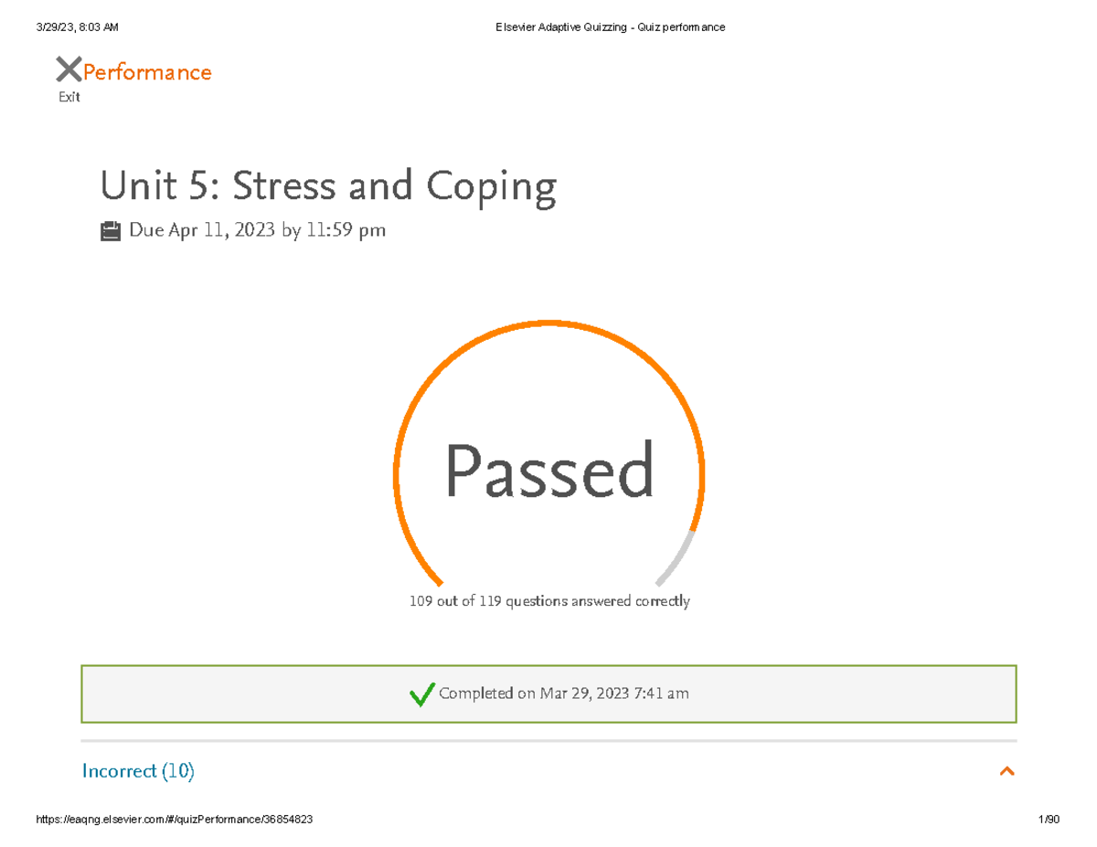 Stress and Coping - Assignment - Exit Performance Unit 5: Stress and ...