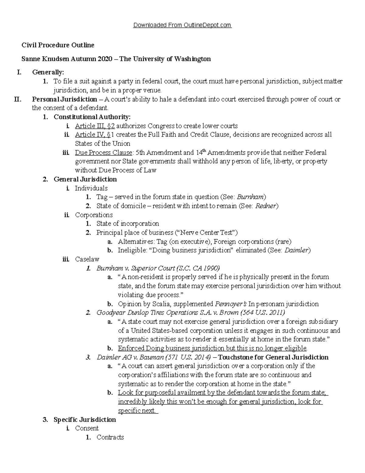 Civil Procedure Outline - Civil Procedure Outline Sanne Knudsen Autumn ...